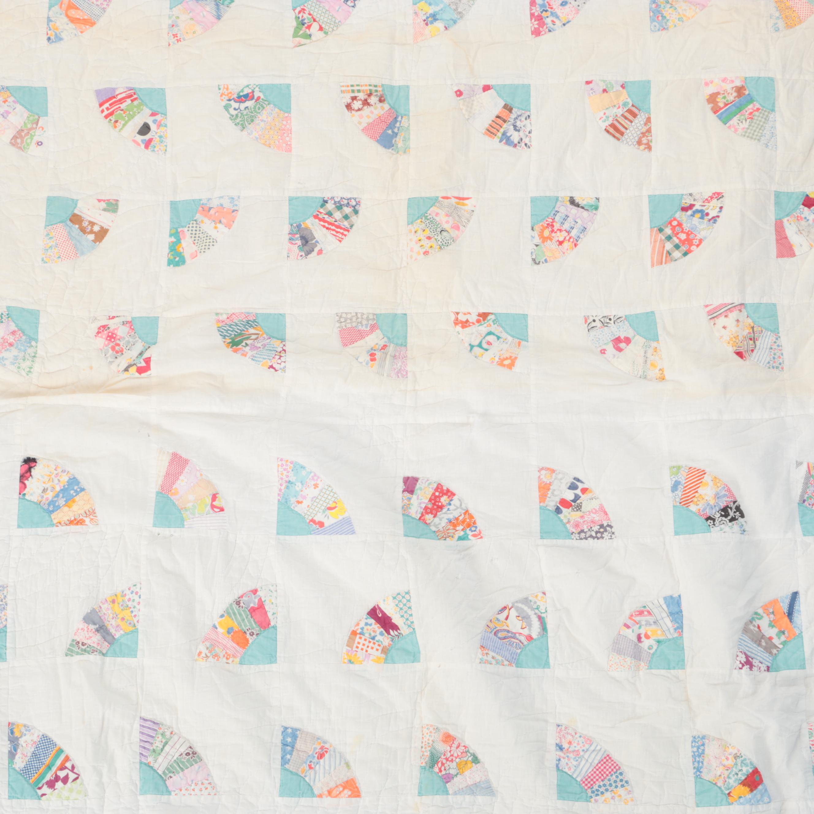 Blue and White Fan Patchwork Quilt | EBTH