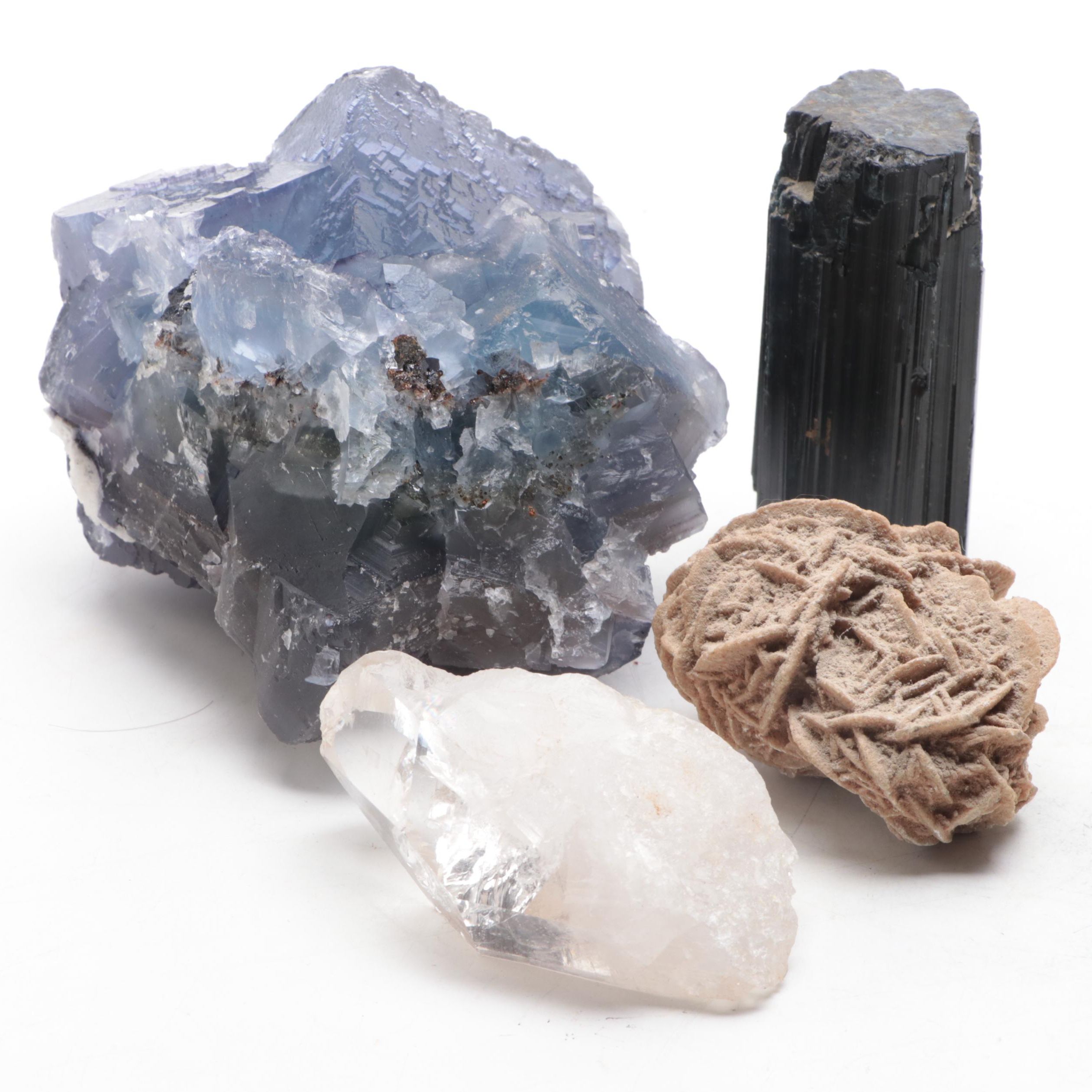 Fluorite, Black Tourmaline, Desert Rose Gypsum, Calcite Rough Mineral ...
