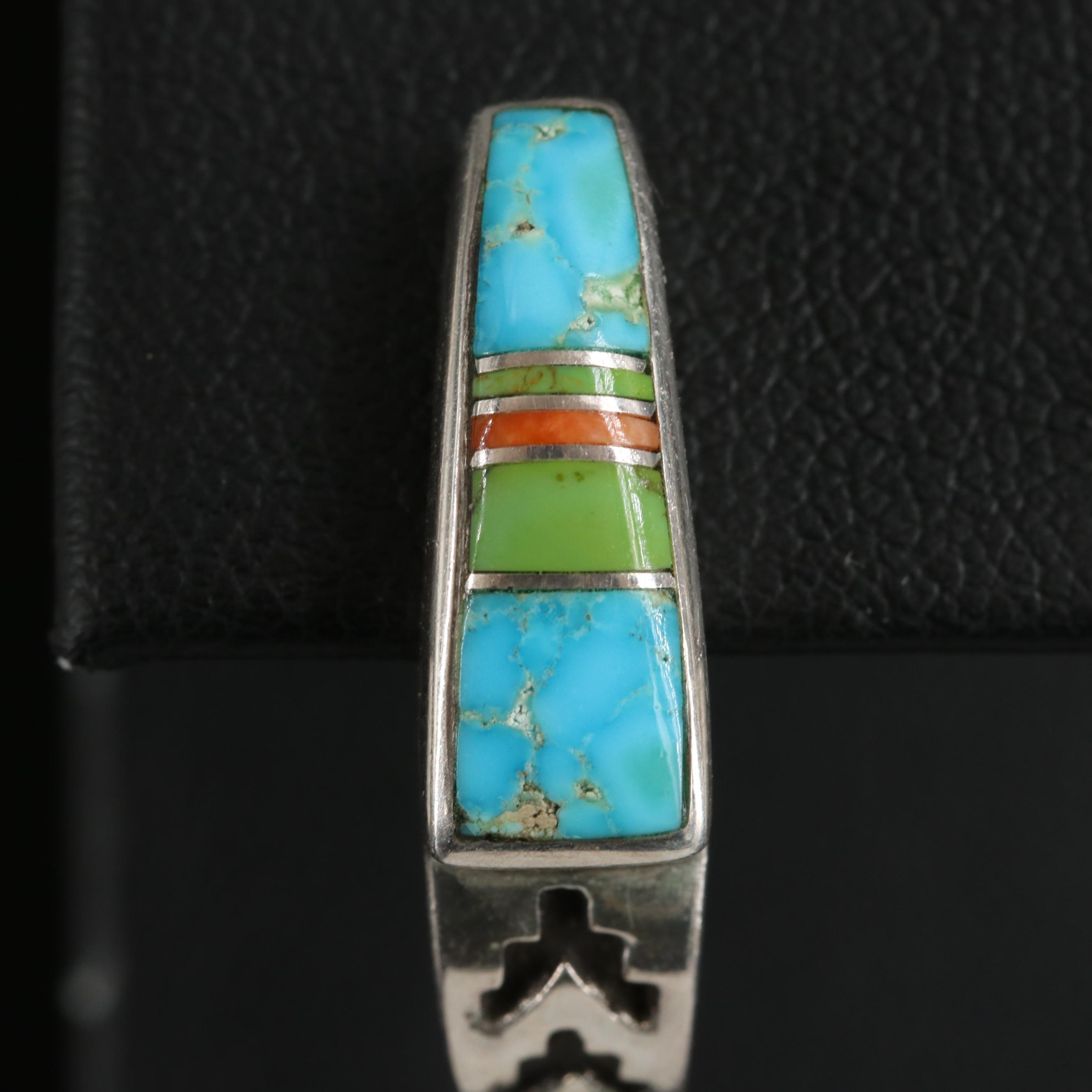 Julius Burbank Navajo Diné Sterling, Turquoise and Spiny Oyster Inlay ...