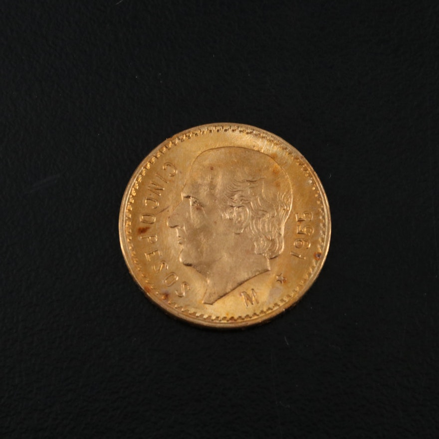 1955 Mexican Cinco Pesos Gold Coin | EBTH 1955 Mexican Cinco Pesos Gold Coin | EBTH