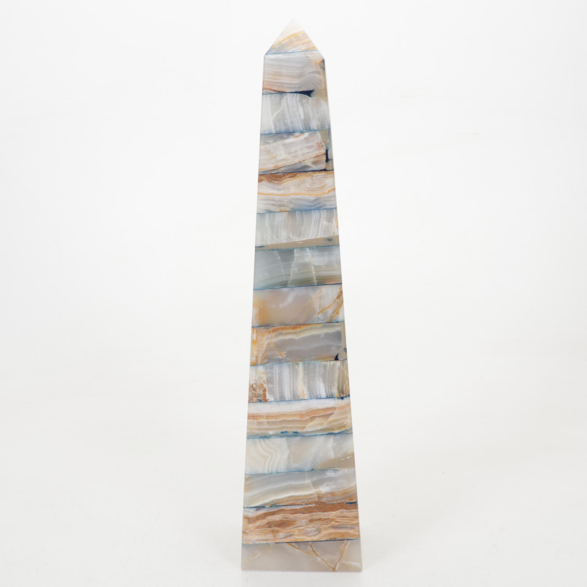 Dyed and Banded Calcite with Agate Stacked Stone Obelisk | EBTH