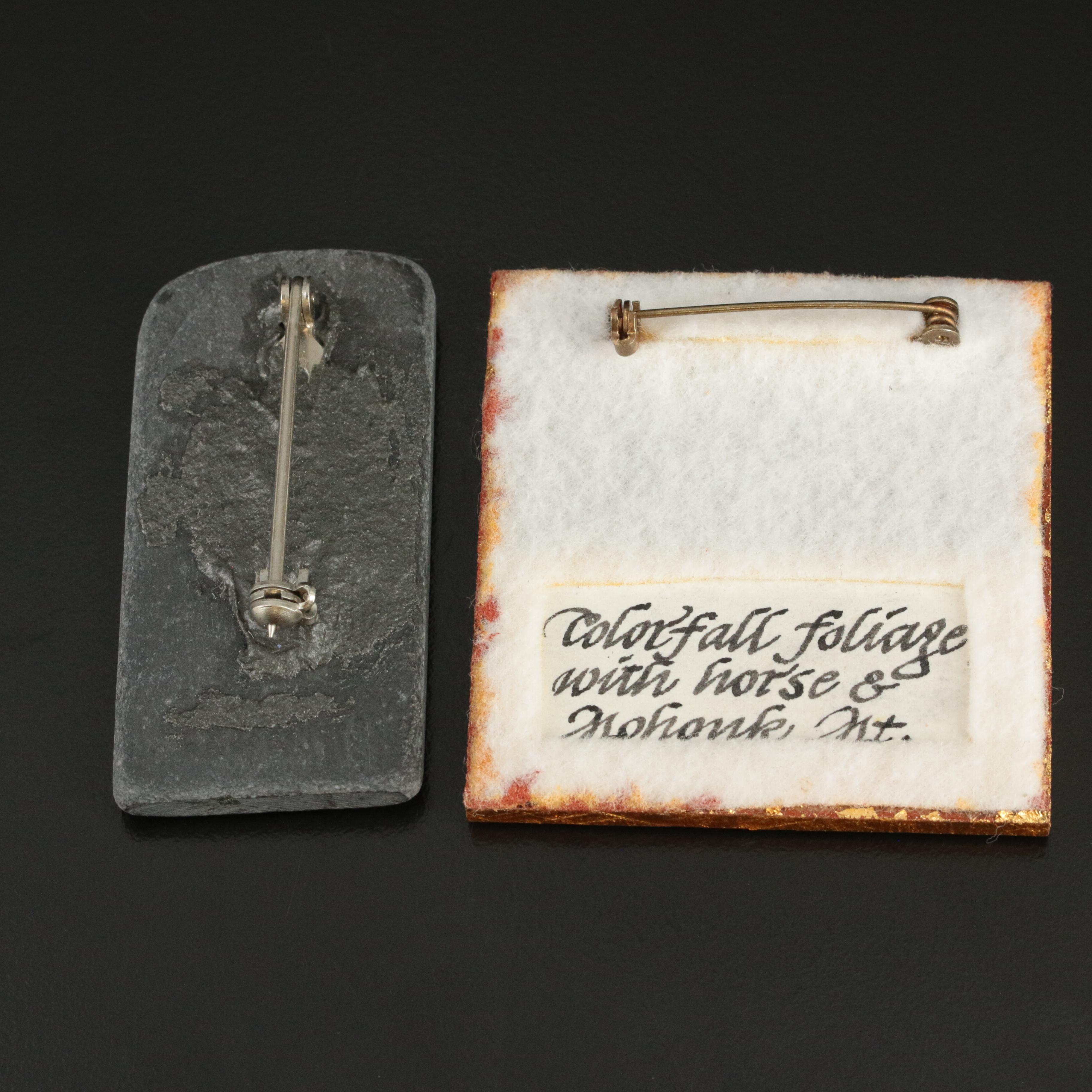 Signed Hand-Painted Slate and Wood Pins | EBTH