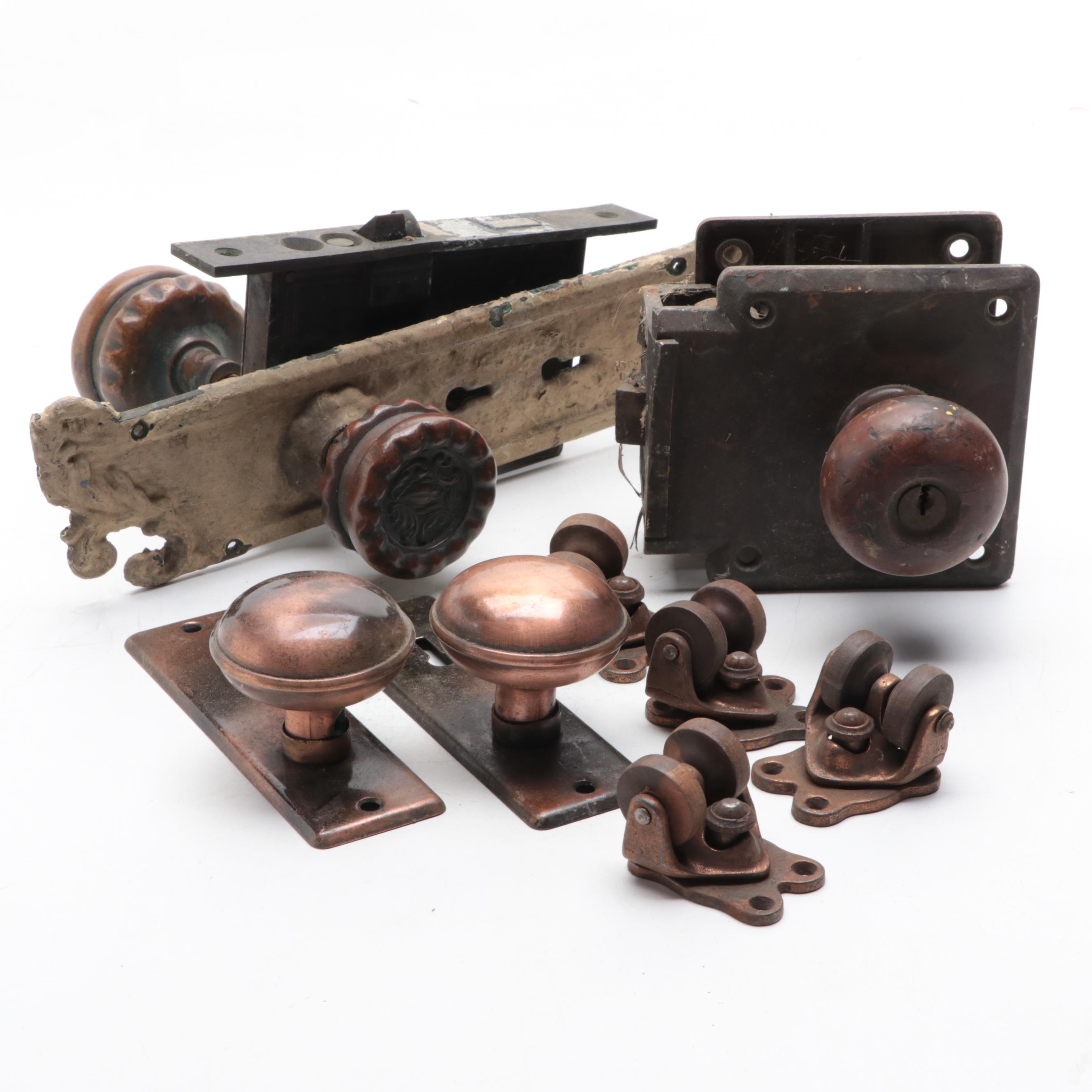Three Victorian Doorknob Sets with Caster Wheels | EBTH