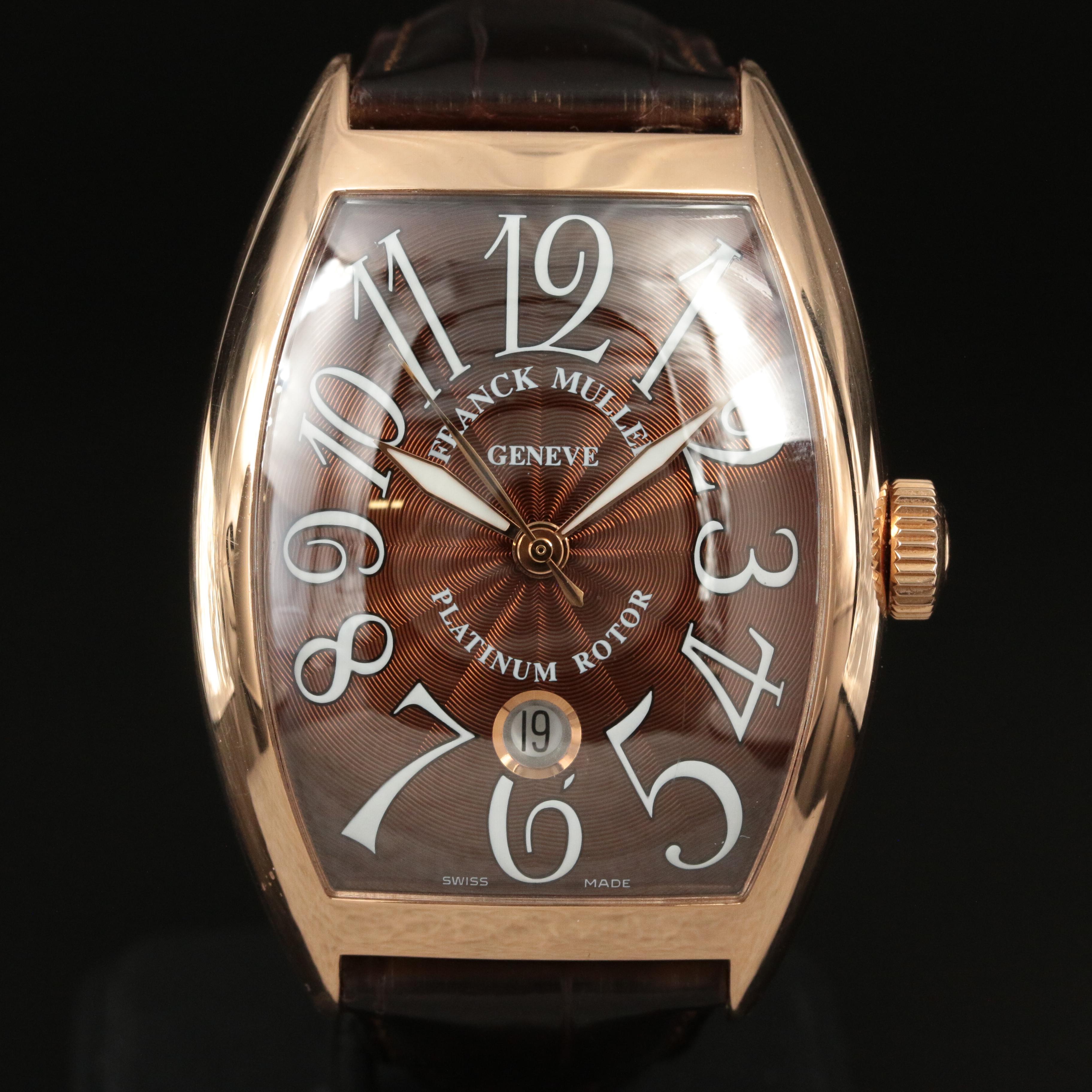 18K Rose Gold Franck Muller Cintrée Curvex Brown Dial Wristwatch | EBTH