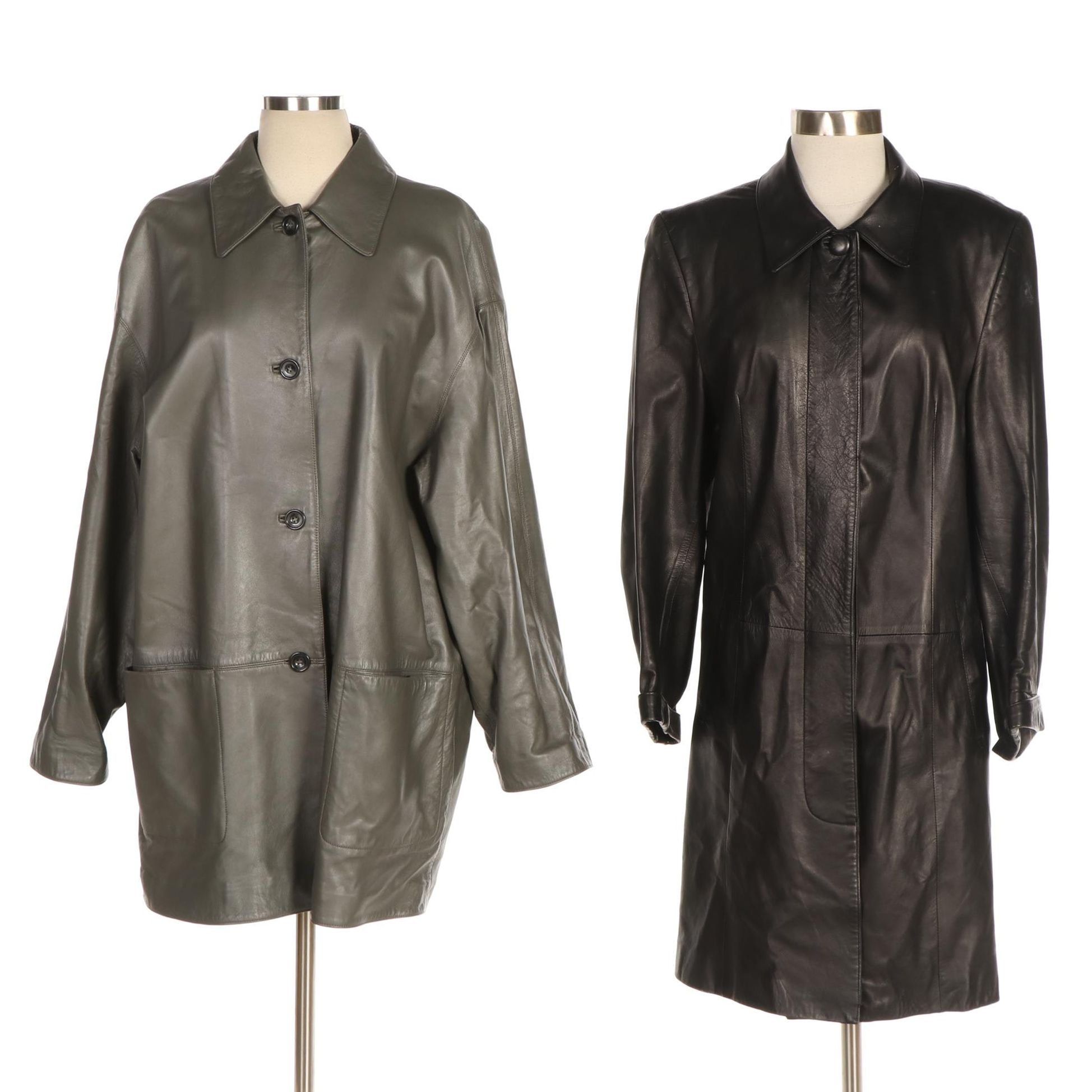 Laurél Grey Leather Jacket and Athos Black Leather Trench Coat | EBTH
