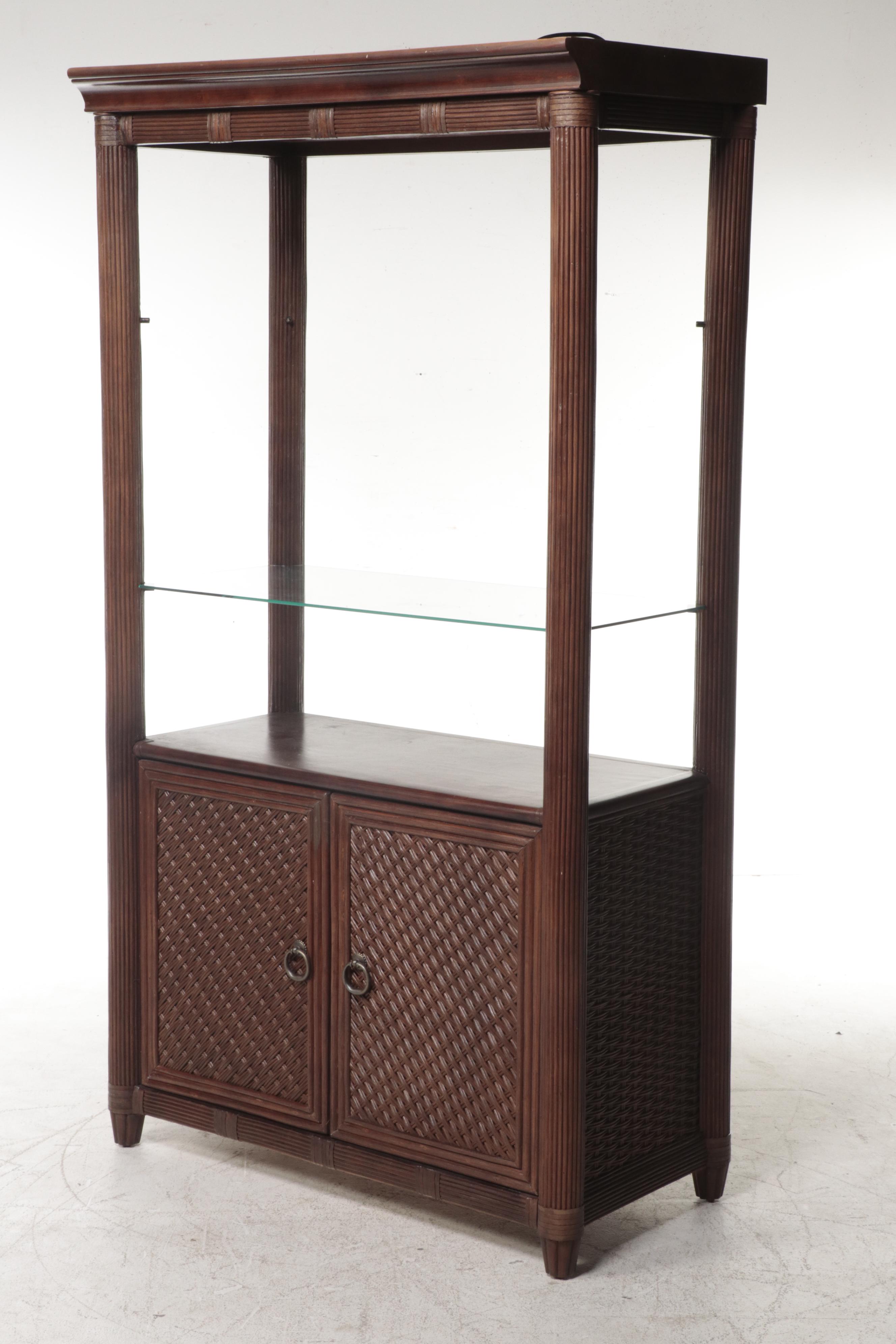 Illuminated Display Cabinet with Faux Wicker Doors | EBTH