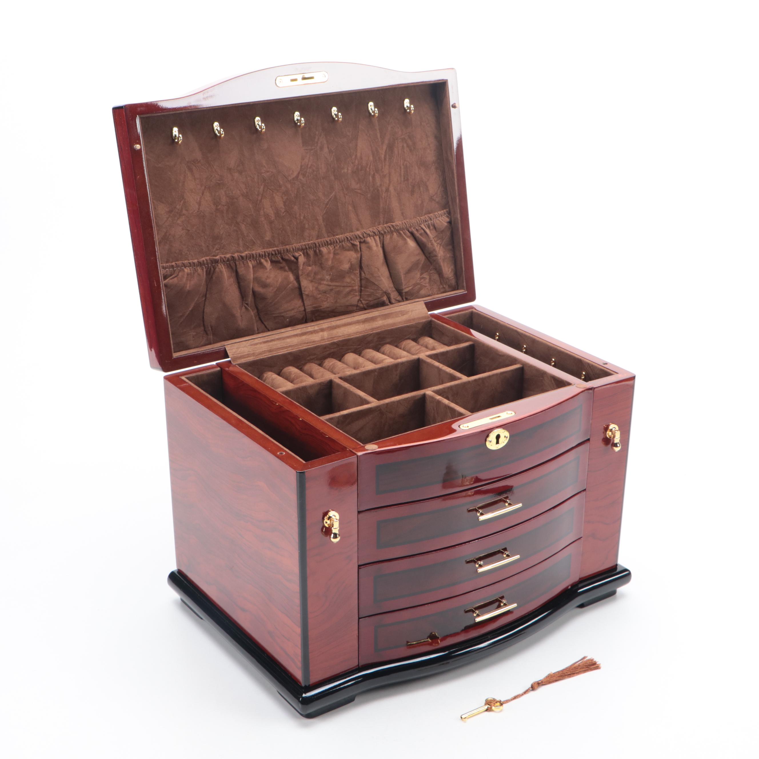 High Gloss Jere Hardwood Jewelry Chest with Chocolate Interior | EBTH