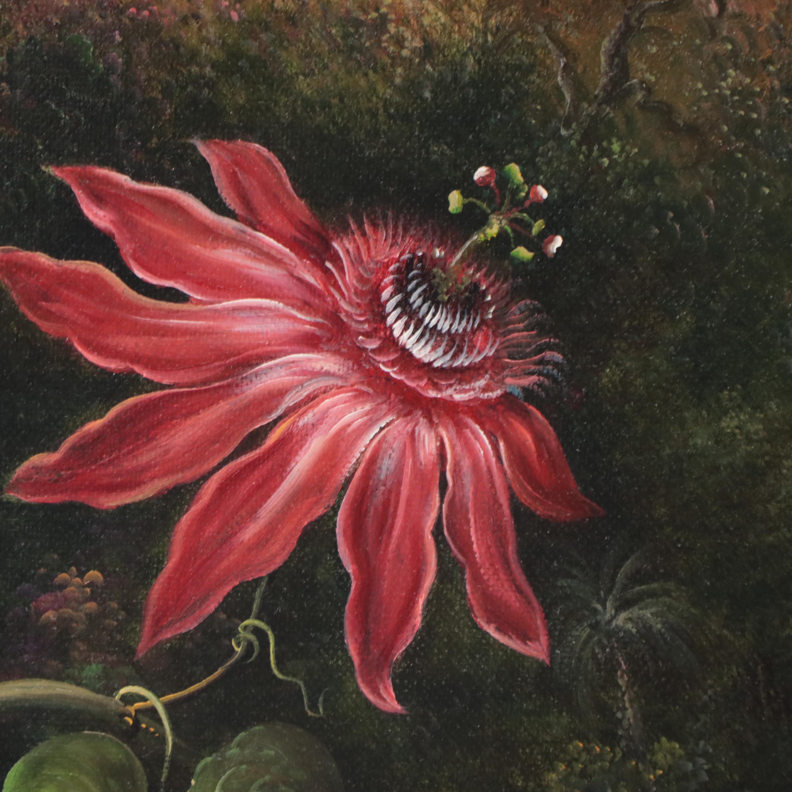 Oil Painting After Martin Johnson Heade of Two Hummingbirds and Flowers ...