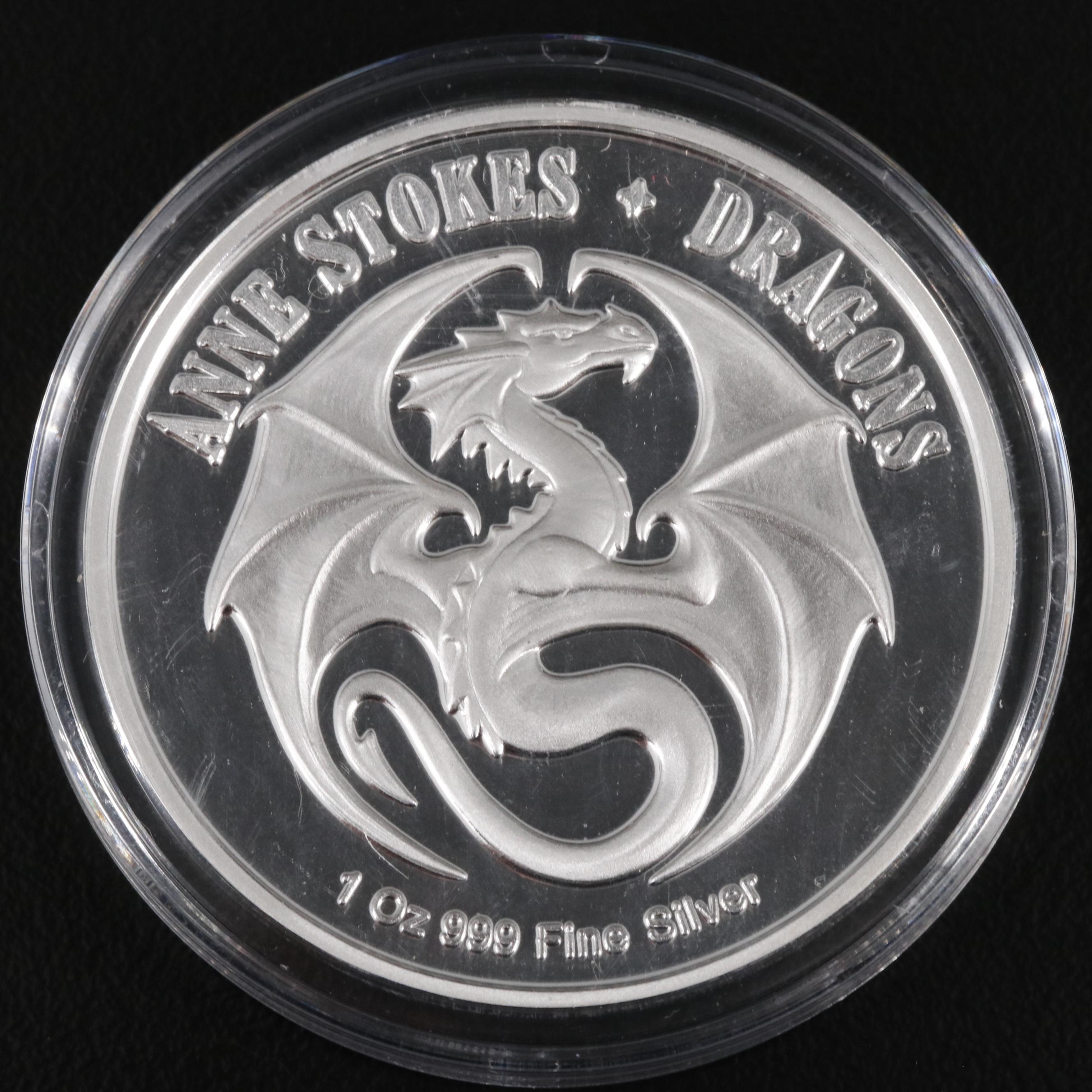 Anne Stoke Dragons One Troy Ounce .999 Fine Silver Round | EBTH