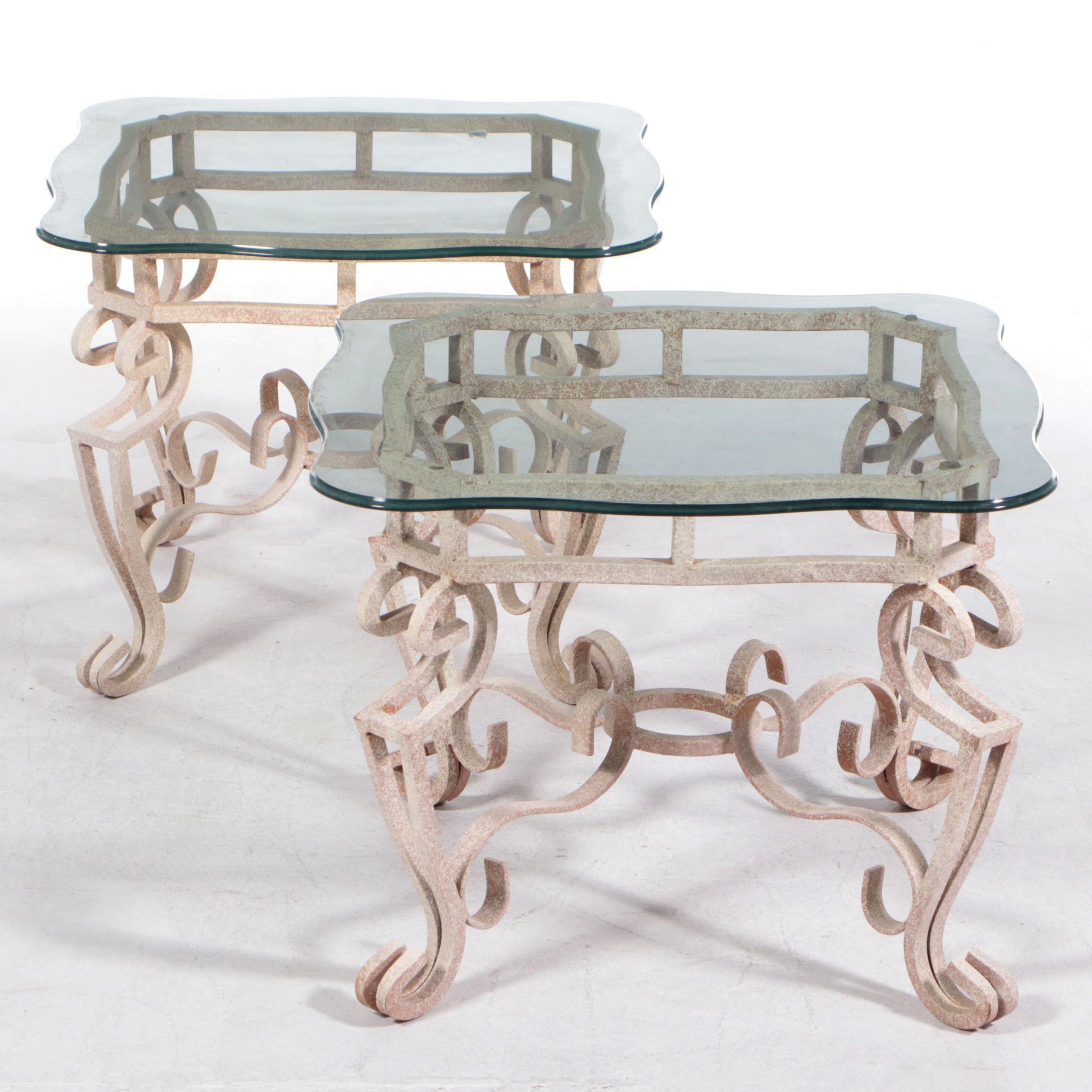 Painted Iron and Custom Glass Top End Tables | EBTH