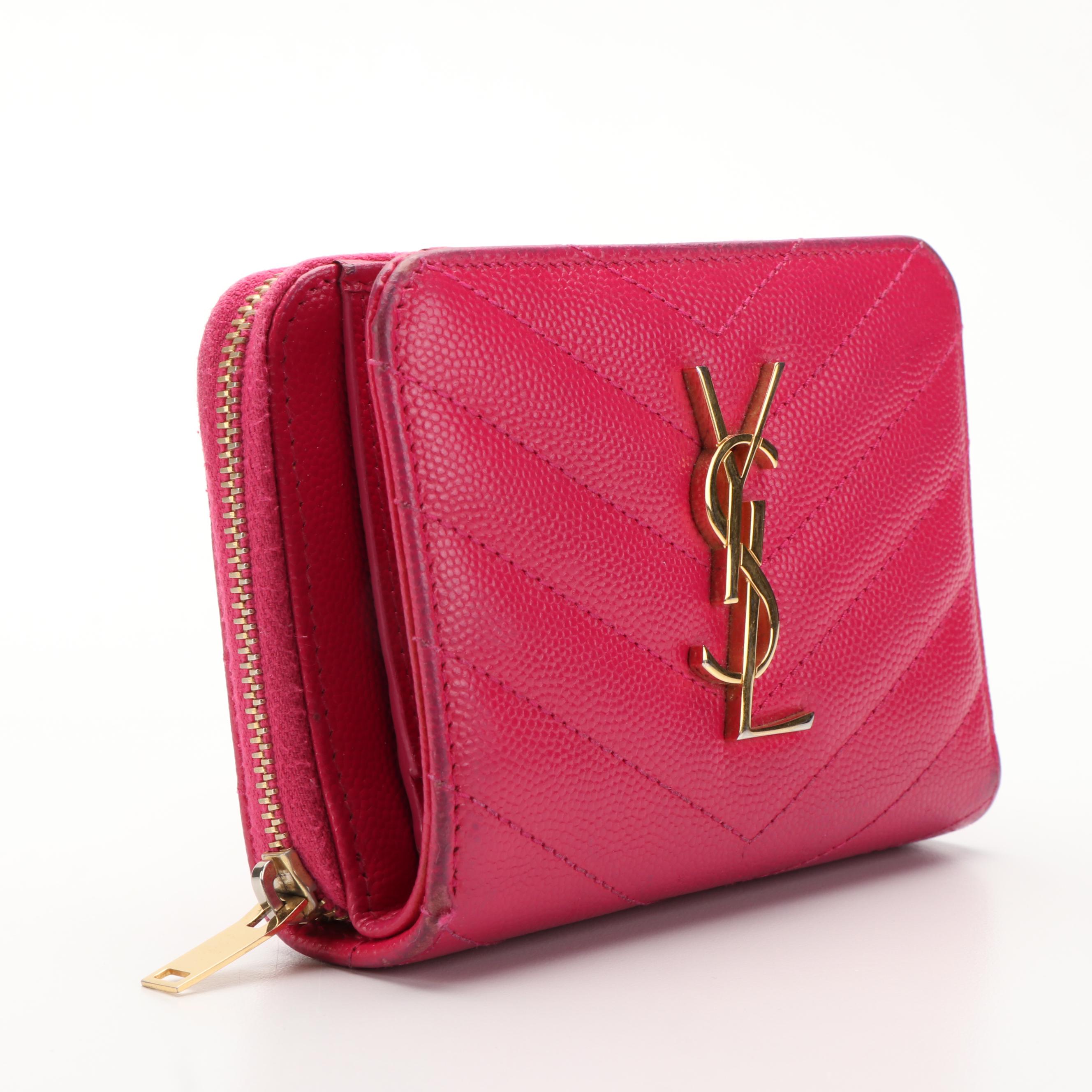 Saint Laurent YSL Logo Quilted Bifold Compact Leather Wallet | EBTH