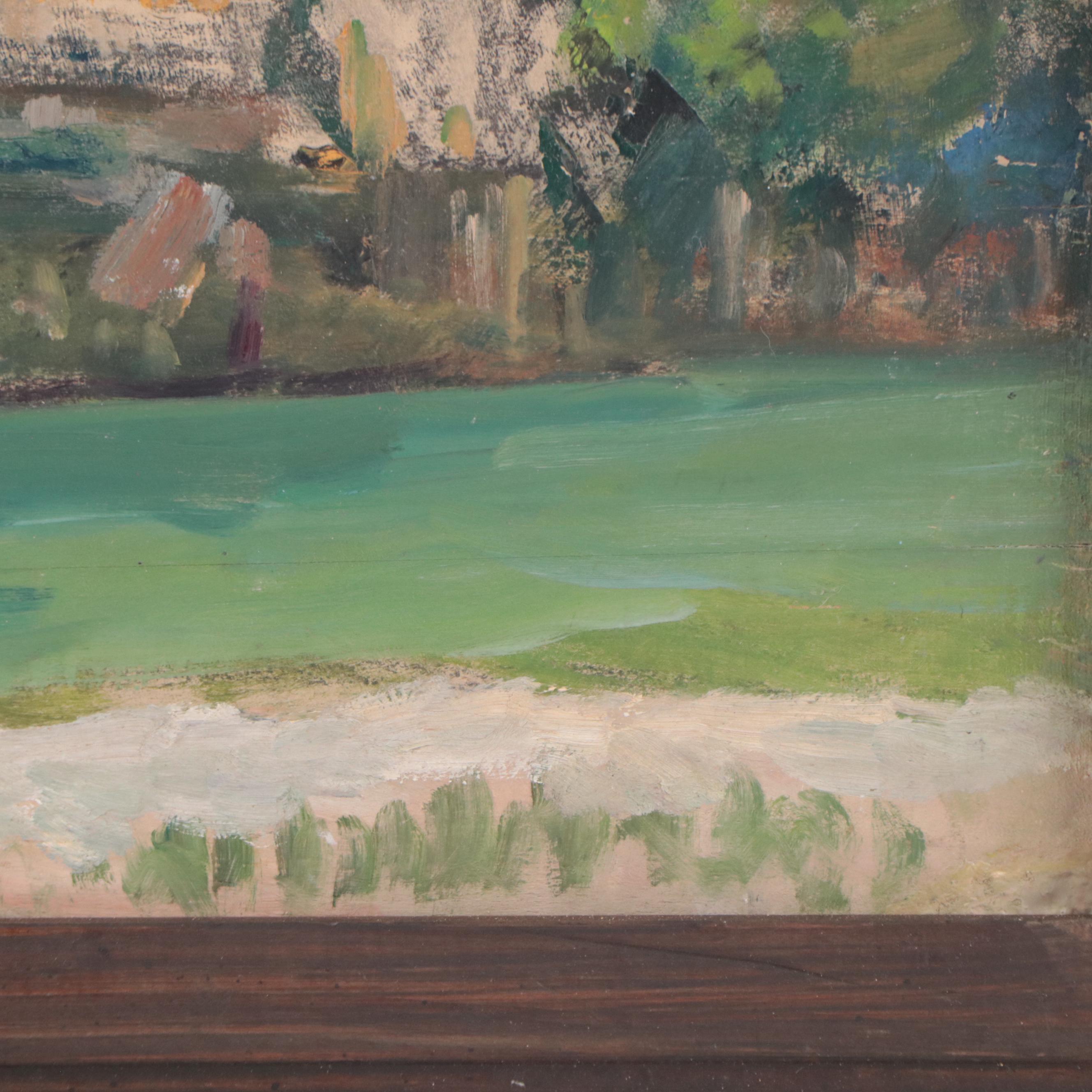 Attributed to Joseph Charles Berger Landscape Oil Painting with Church ...