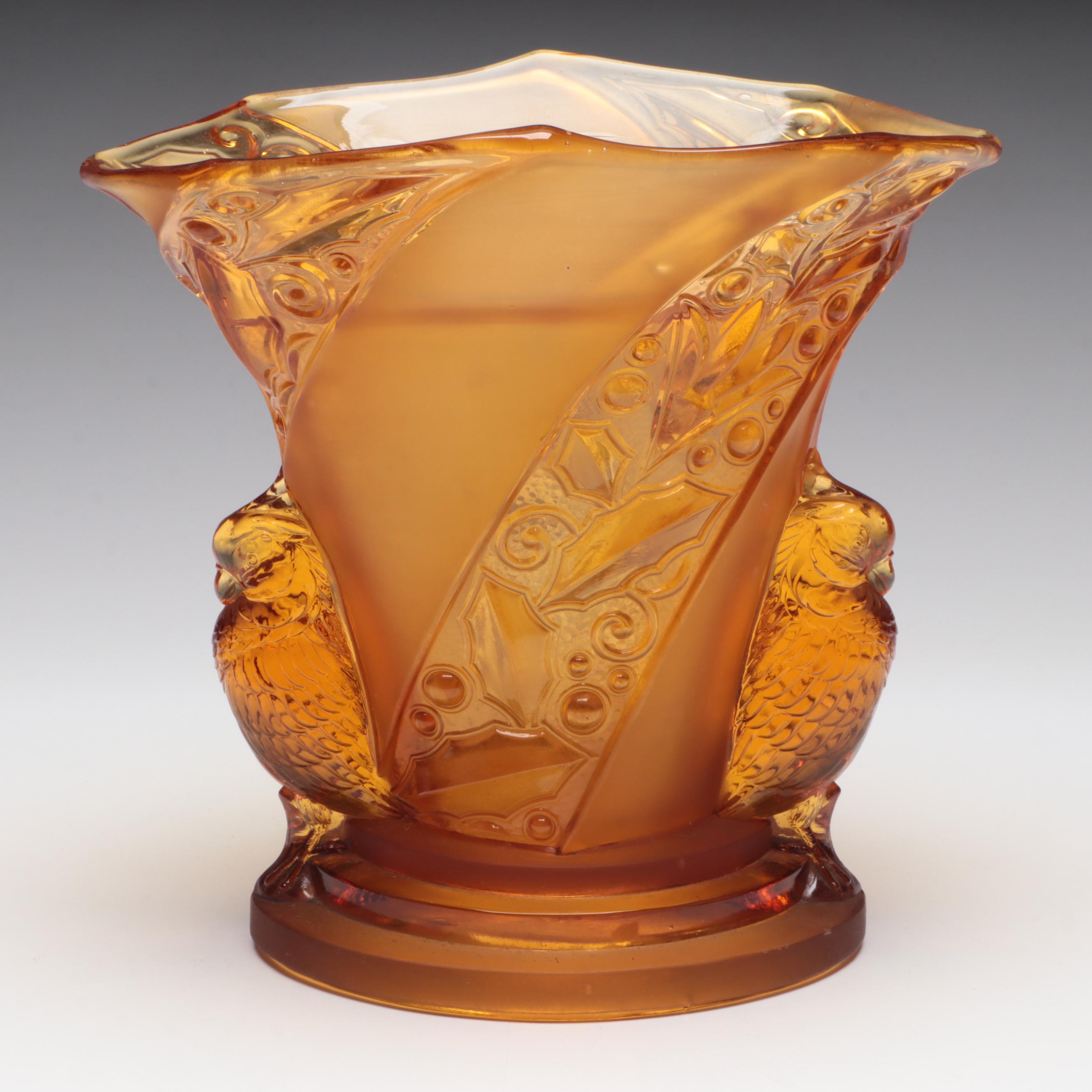 Brockwitz Parakeet Amber Glass Vase, Mid-20th Century | EBTH