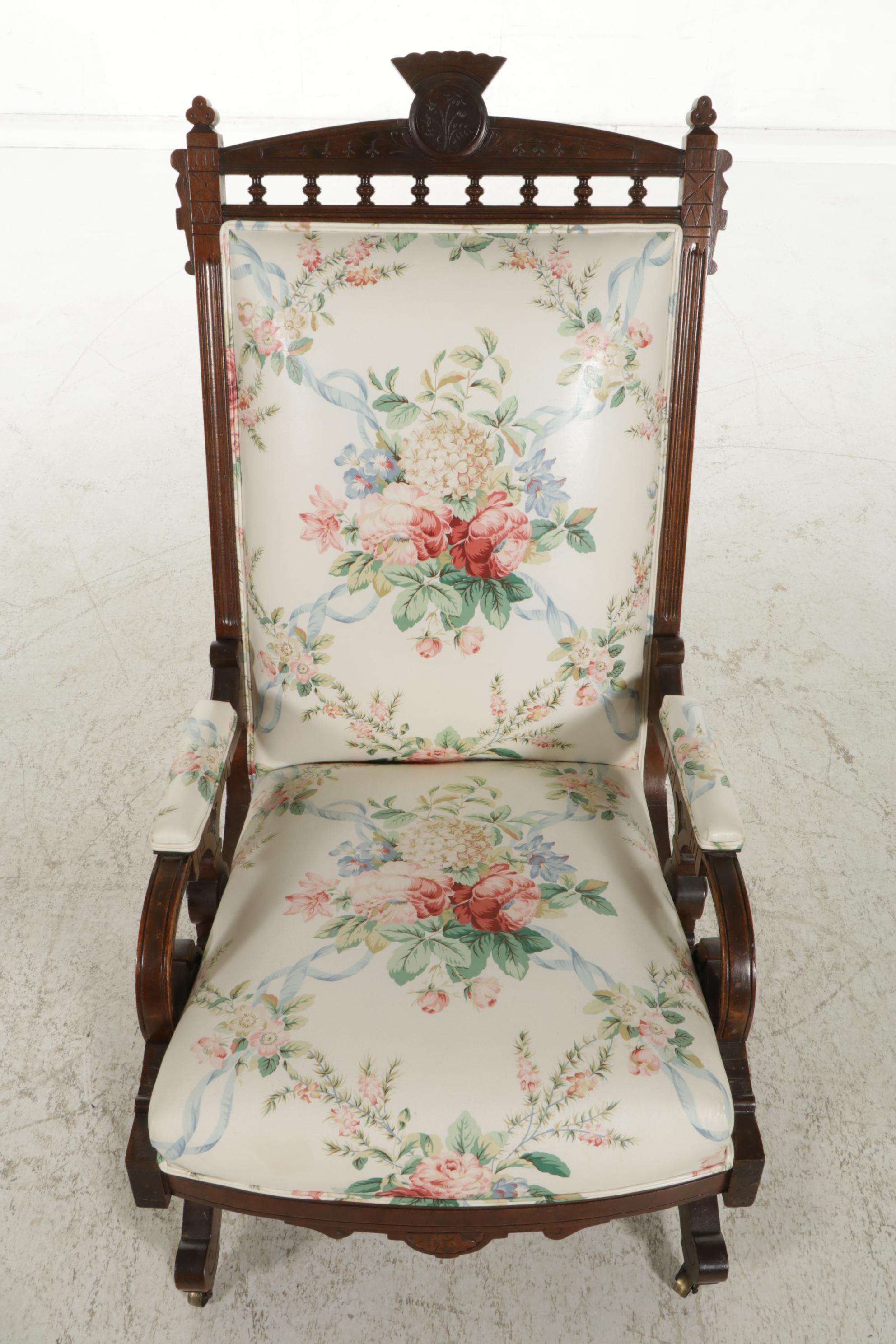 Victorian Eastlake Style Walnut and Upholstered Platform Rocking Chair ...