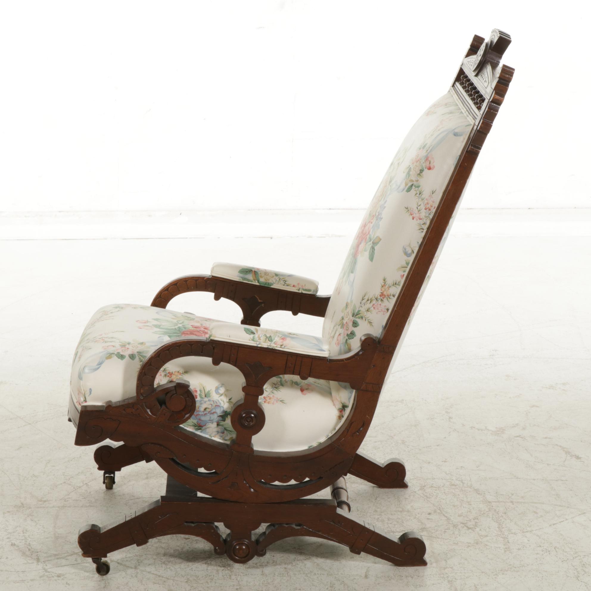 Victorian Eastlake Style Walnut and Upholstered Platform Rocking Chair ...