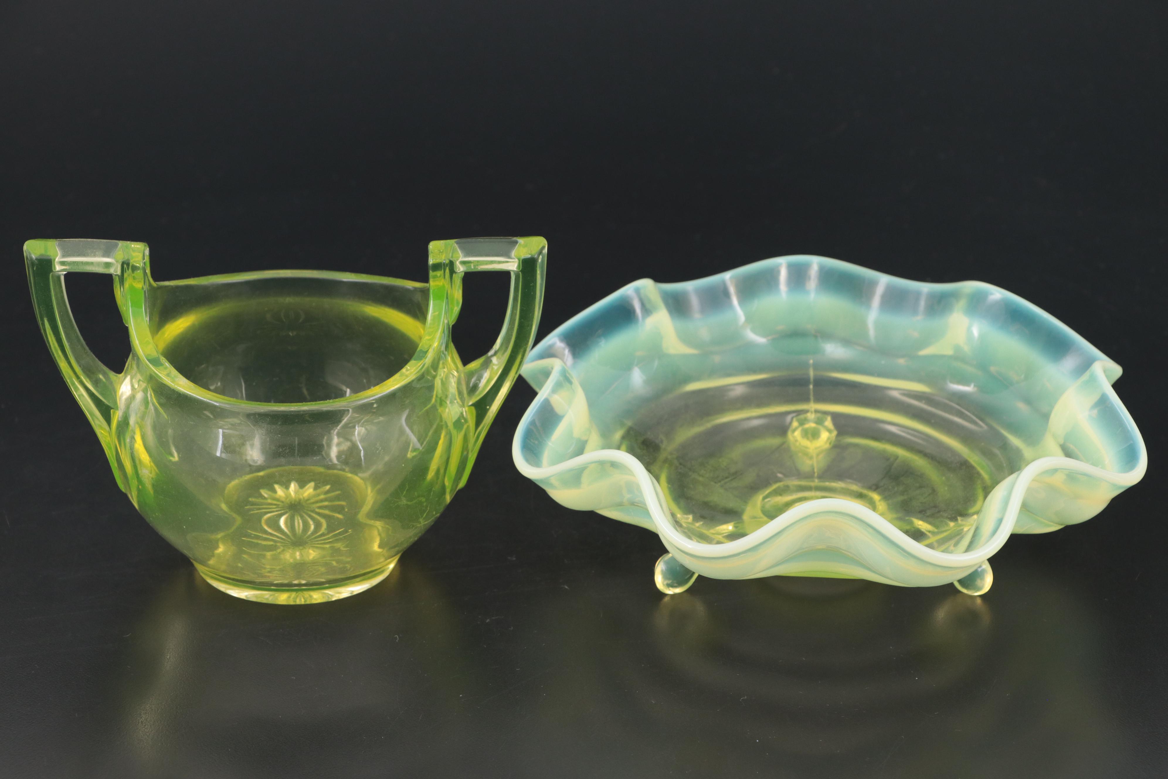 Heisey and Other Vaseline Glass Table Accessories, Early to Mid-20th ...