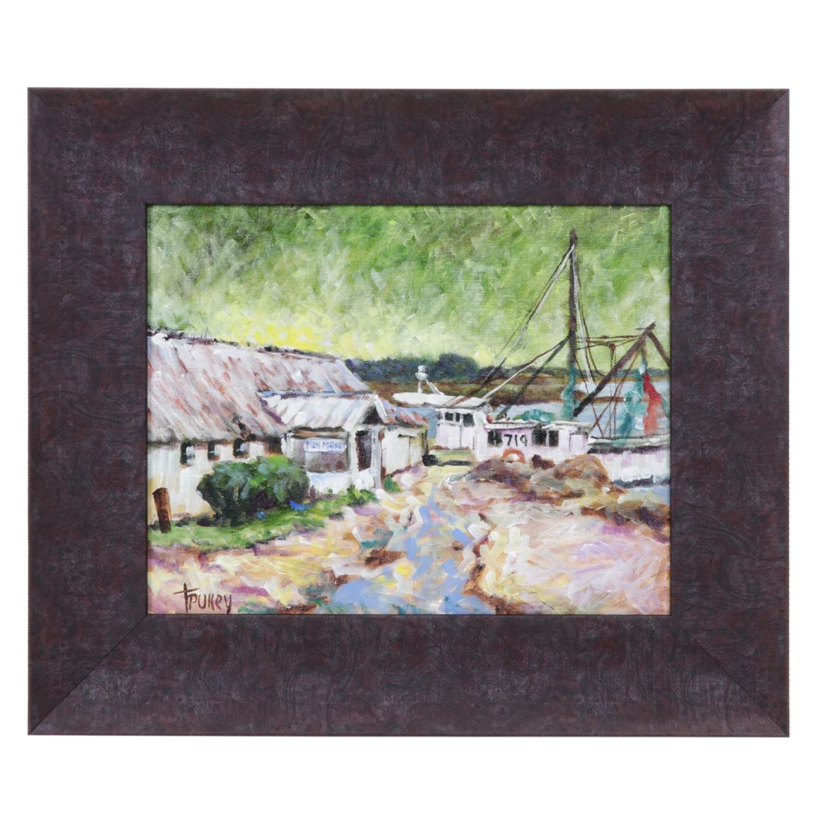 Terry Pulley Acrylic Painting of Dockside Fish Market, 21st Century | EBTH