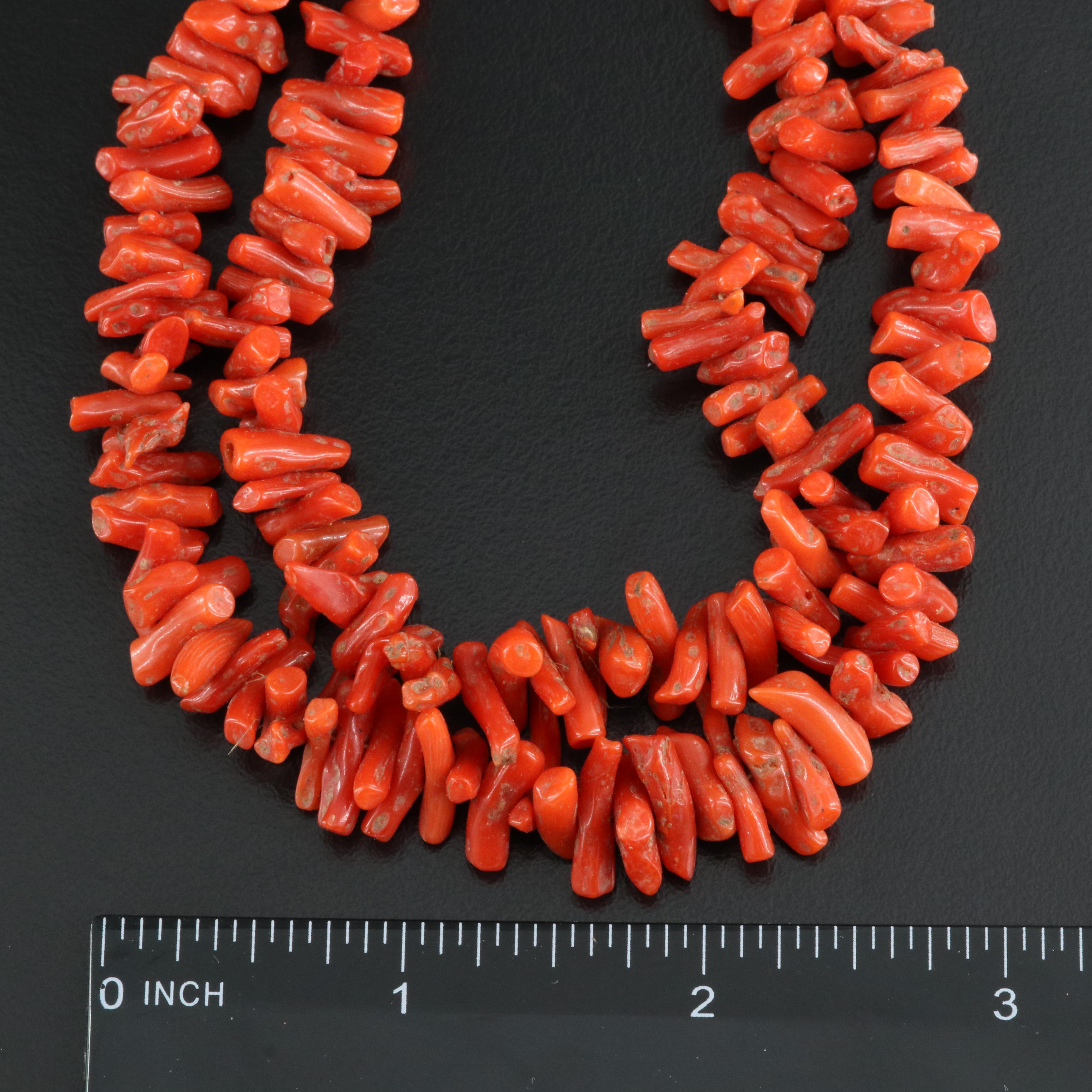 Southwestern Style Sterling Coral Double Strand Necklace | EBTH