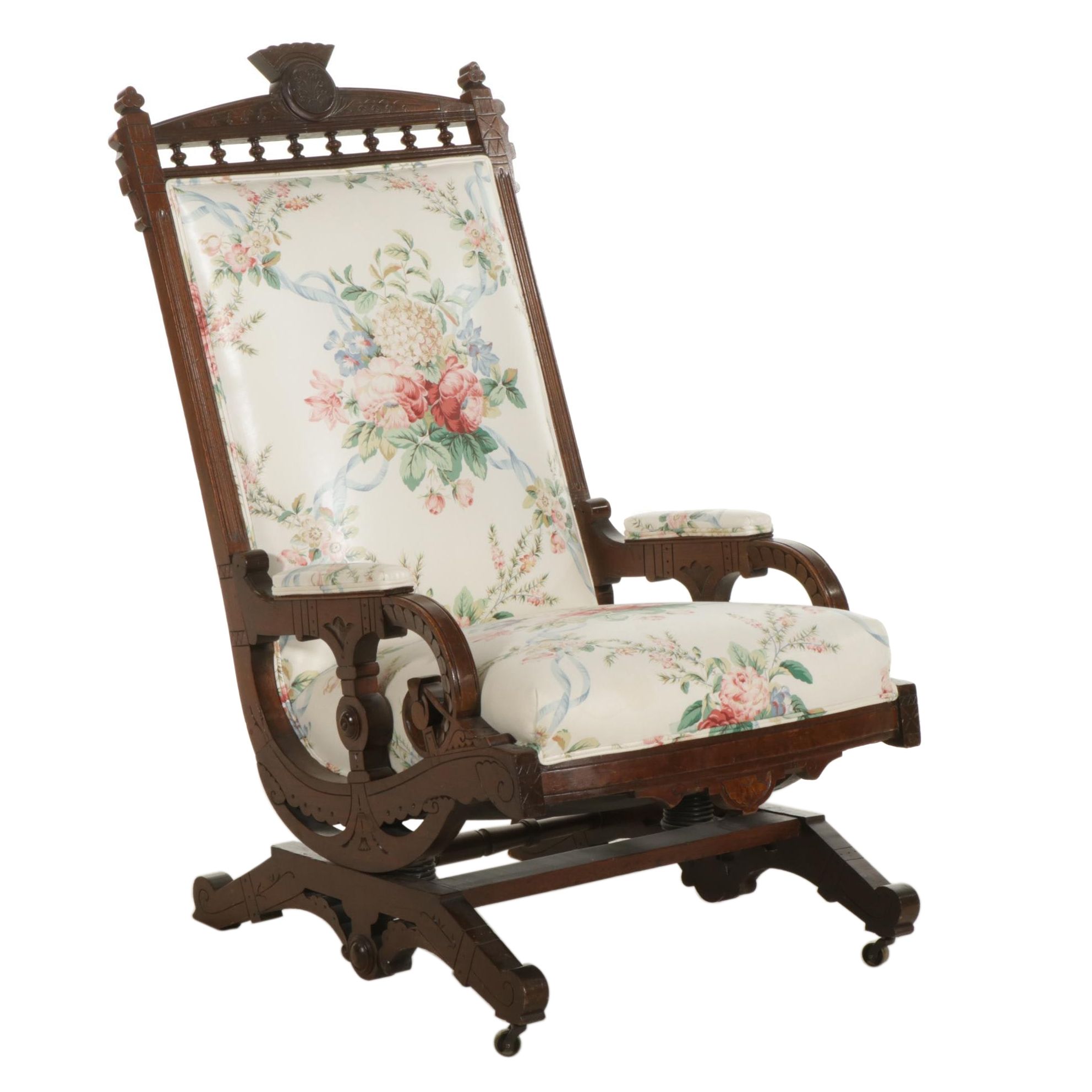 Victorian Eastlake Style Walnut and Upholstered Platform Rocking Chair ...