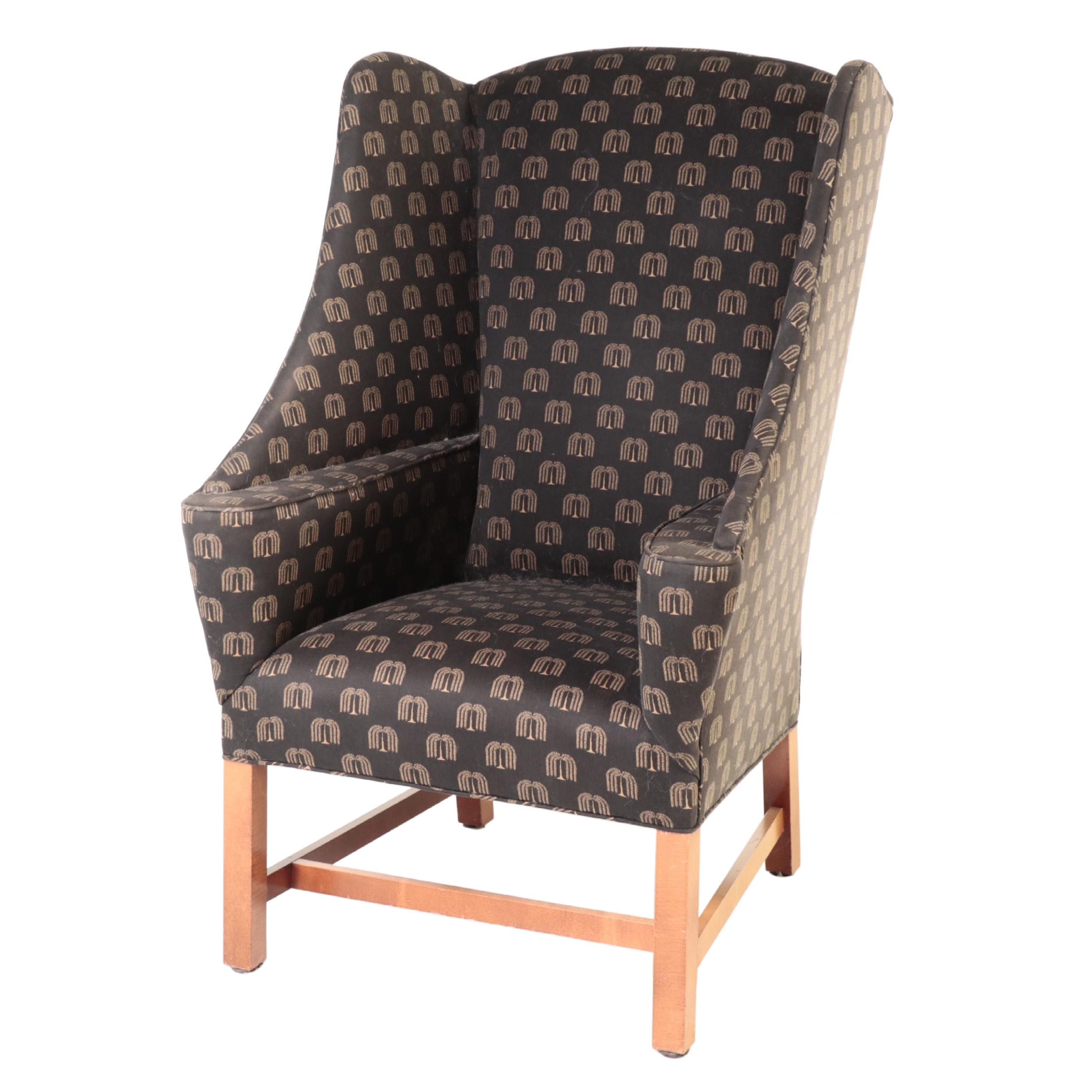 American Colonial Style Maple and Custom-Upholstered Wingback Armchair ...
