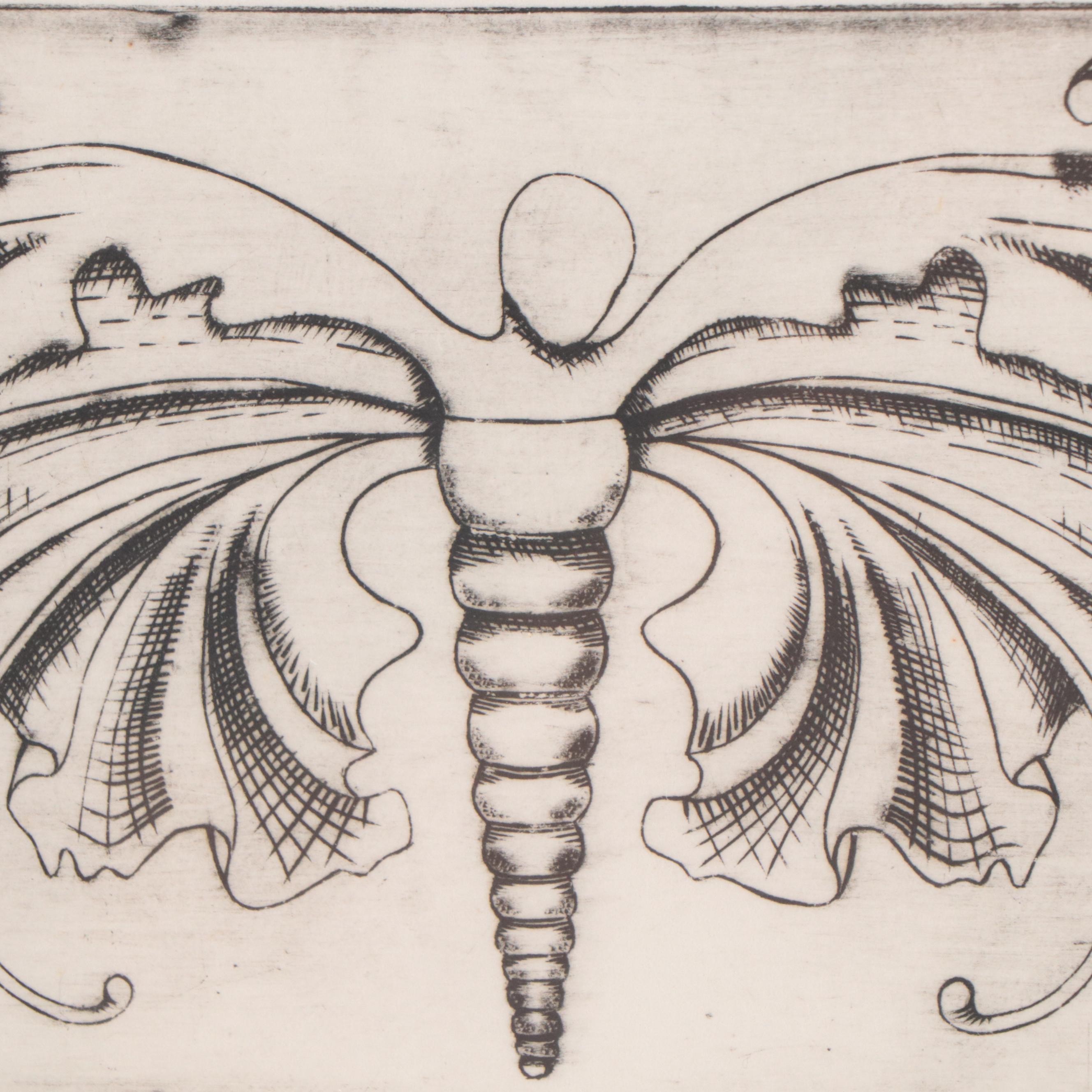 Stylized Etching of Butterfly | EBTH