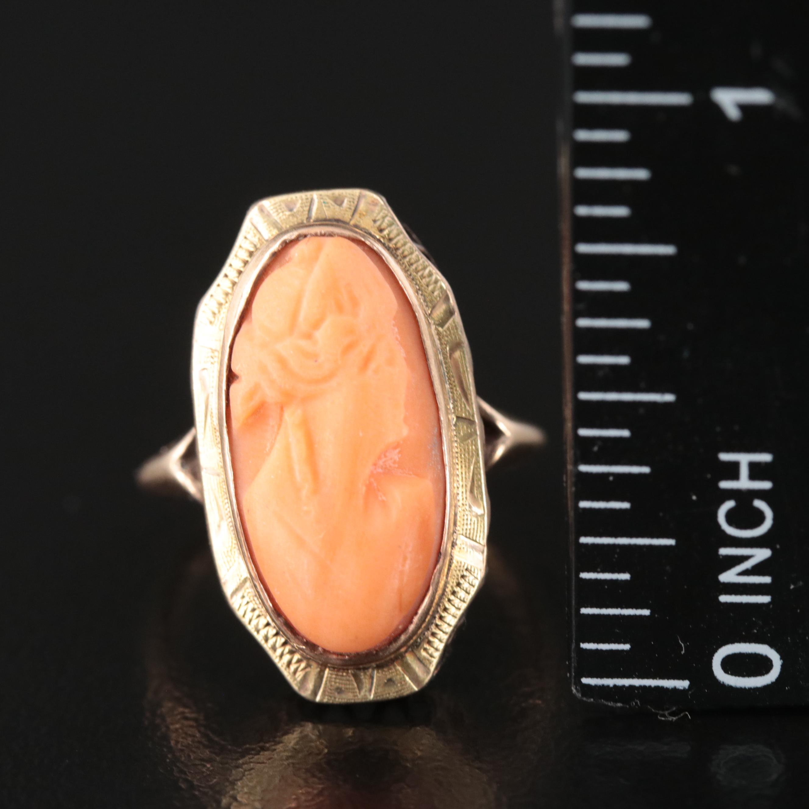 Vintage 10K Coral Cameo Ring | EBTH