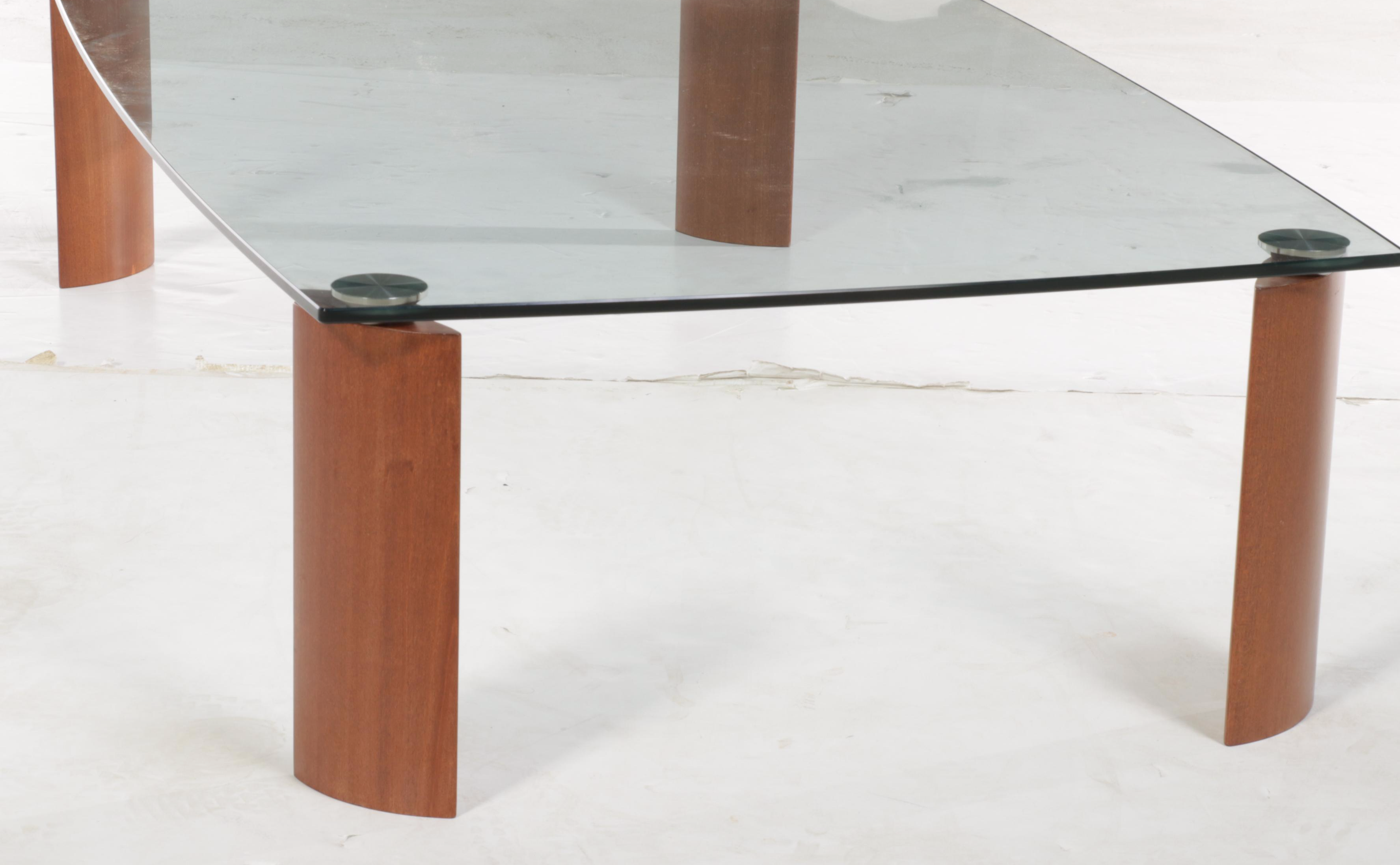 Natuzzi Italian Modern Tempered Glass and Walnut Coffee Table | EBTH