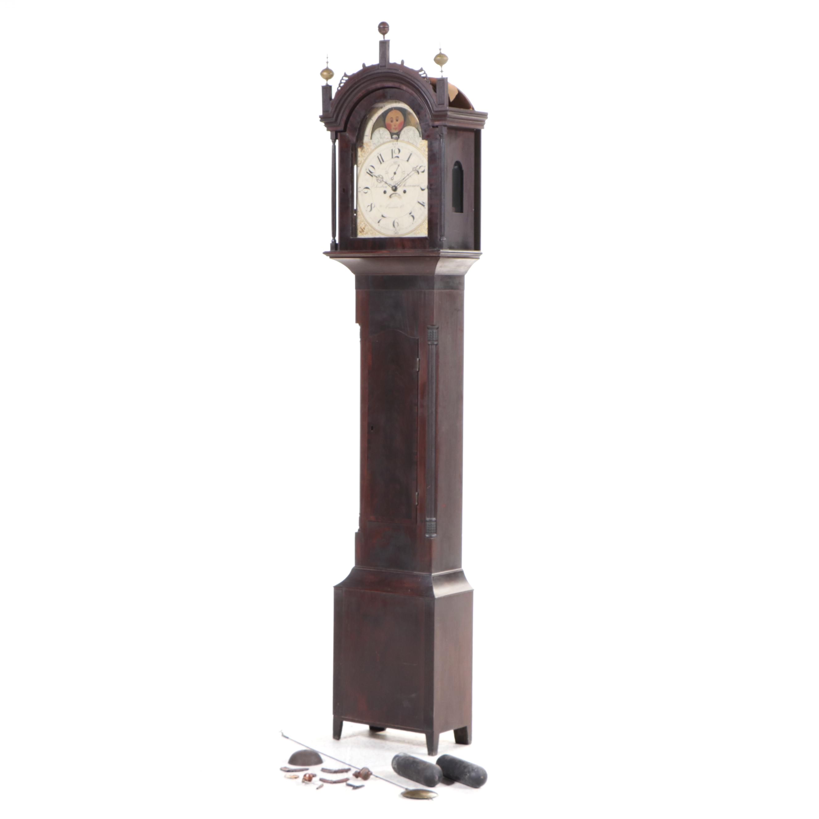 Reuben Merriman Federal Mahogany Tall Case Clock, Late 18th/ Early 19th ...