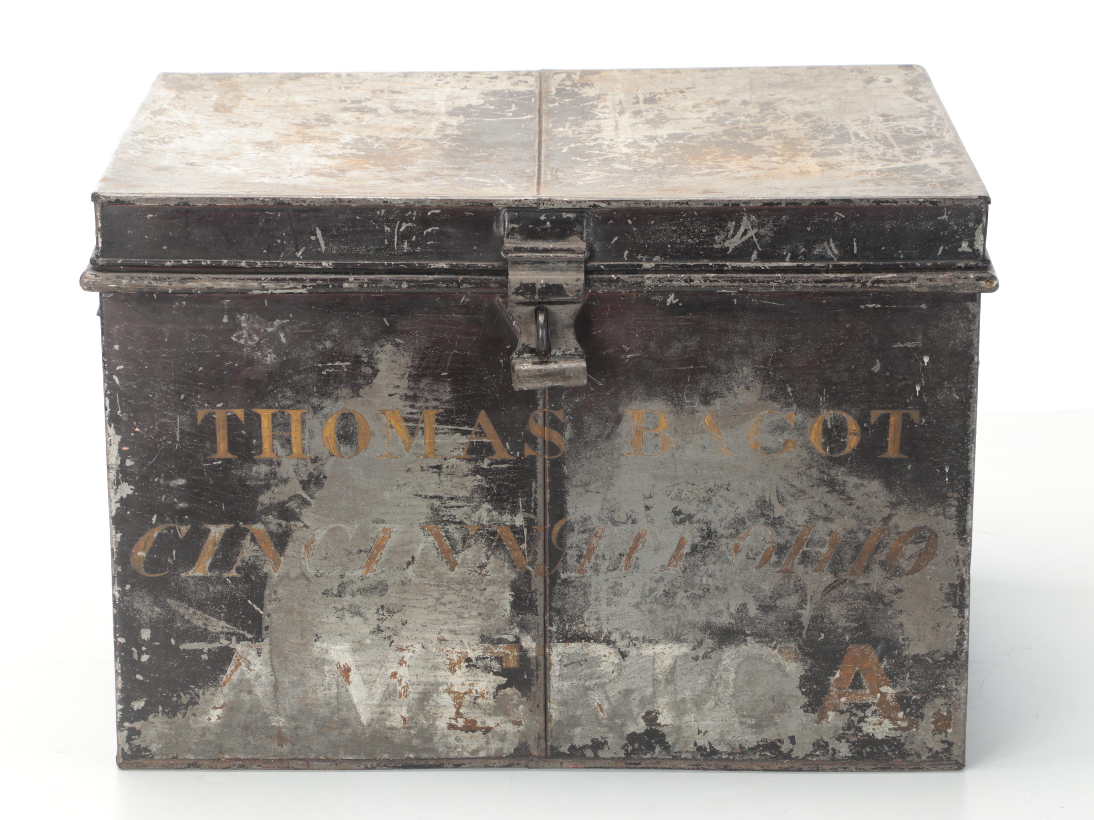 Victorian Locking Metal Box, Marked "Thomas Bacot, Cincinnati, Ohio" | EBTH