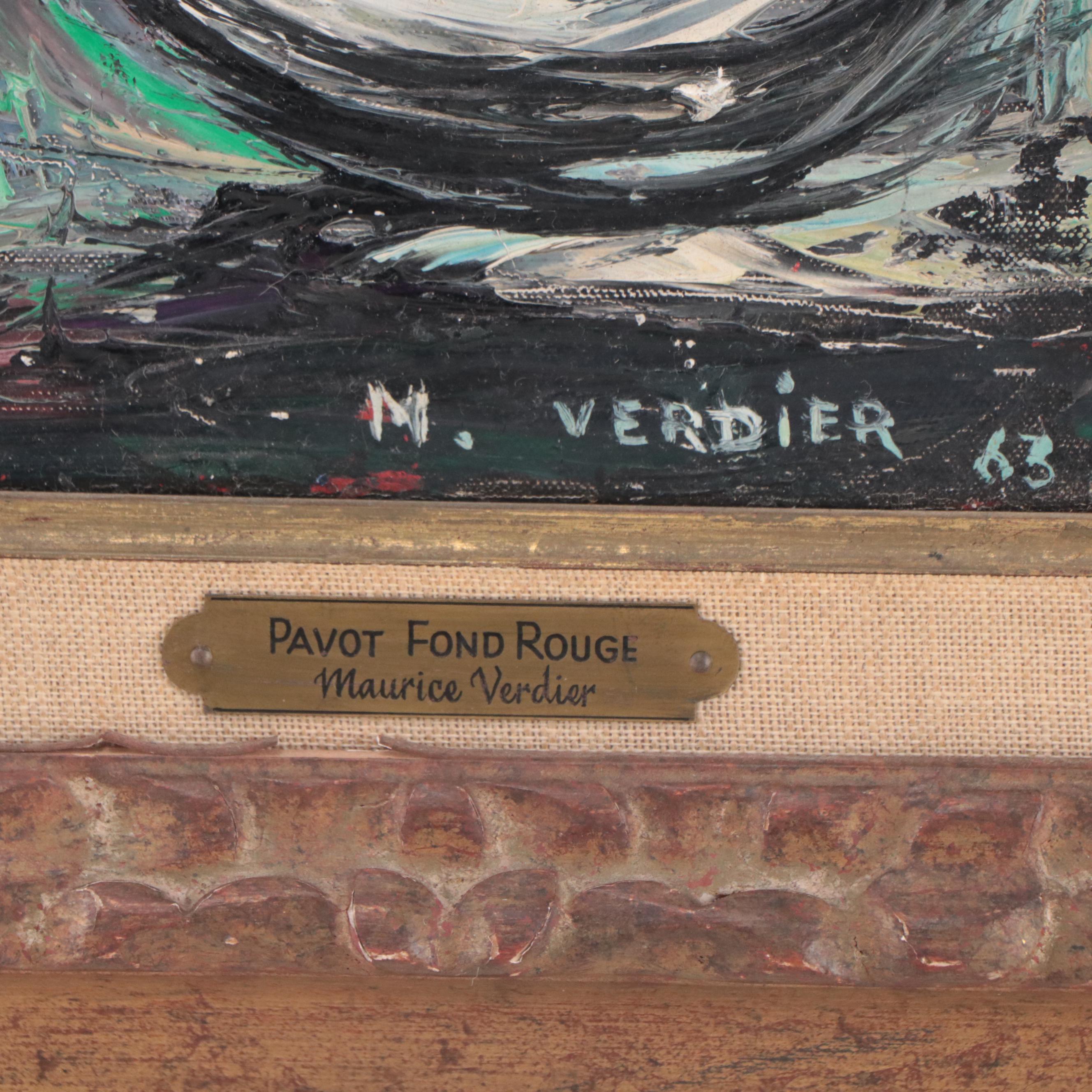 Maurice Verdier Oil Painting of Floral Still Life "Pavot Fond Rouge ...