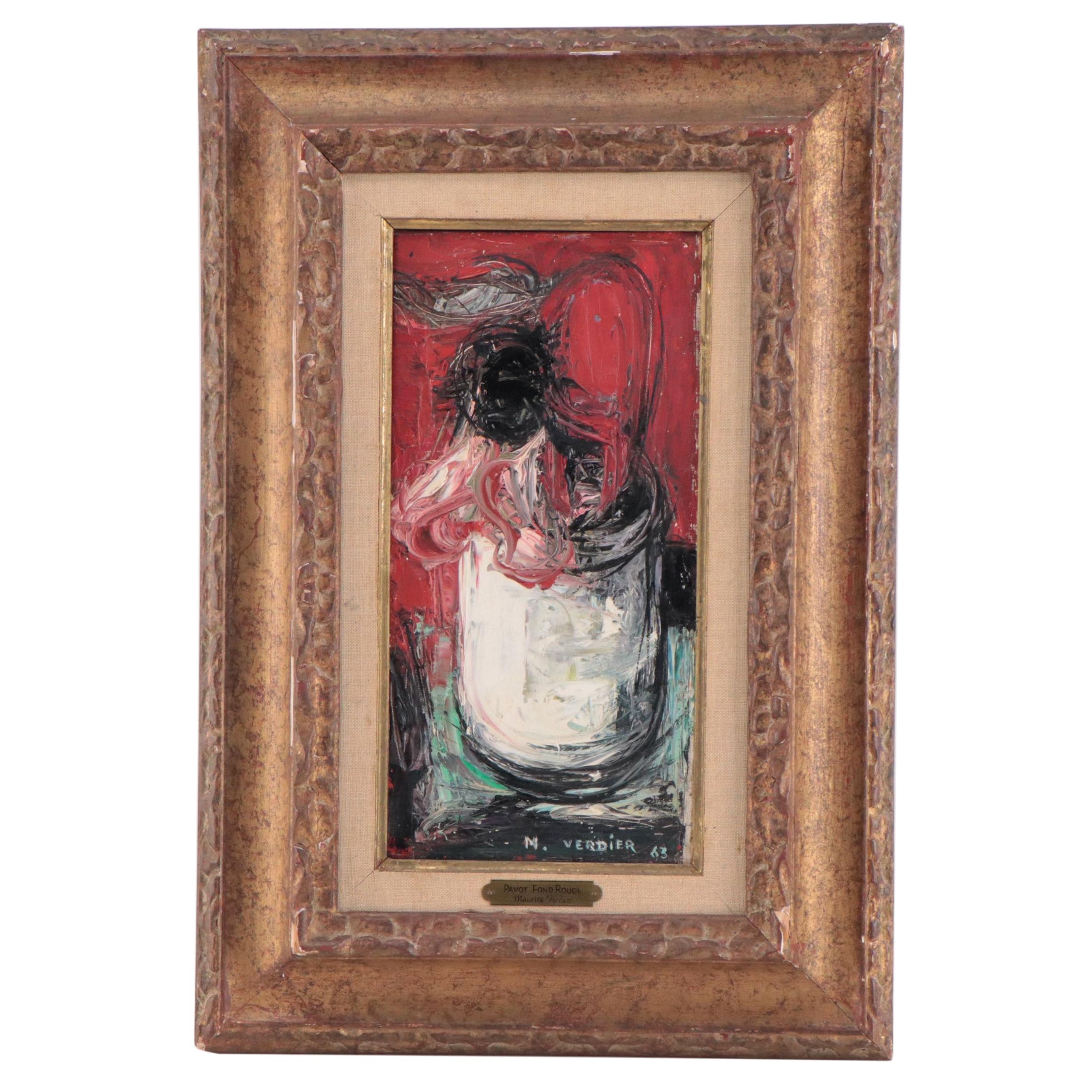 Maurice Verdier Oil Painting of Floral Still Life "Pavot Fond Rouge ...