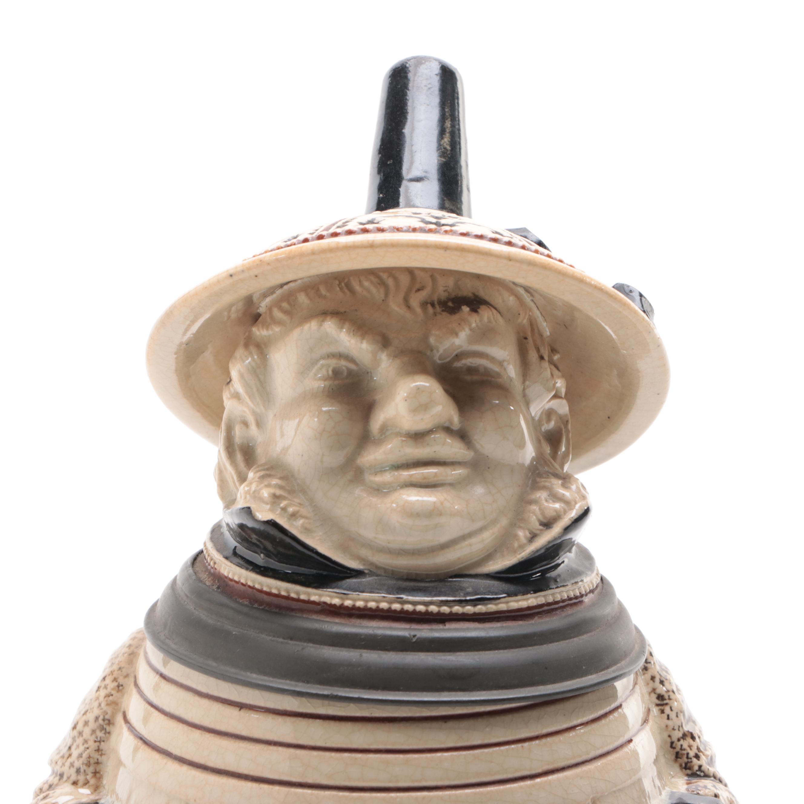 "Funnel Man" Stoneware Beer Stein with Brewer's Star, Late 19th/Early ...