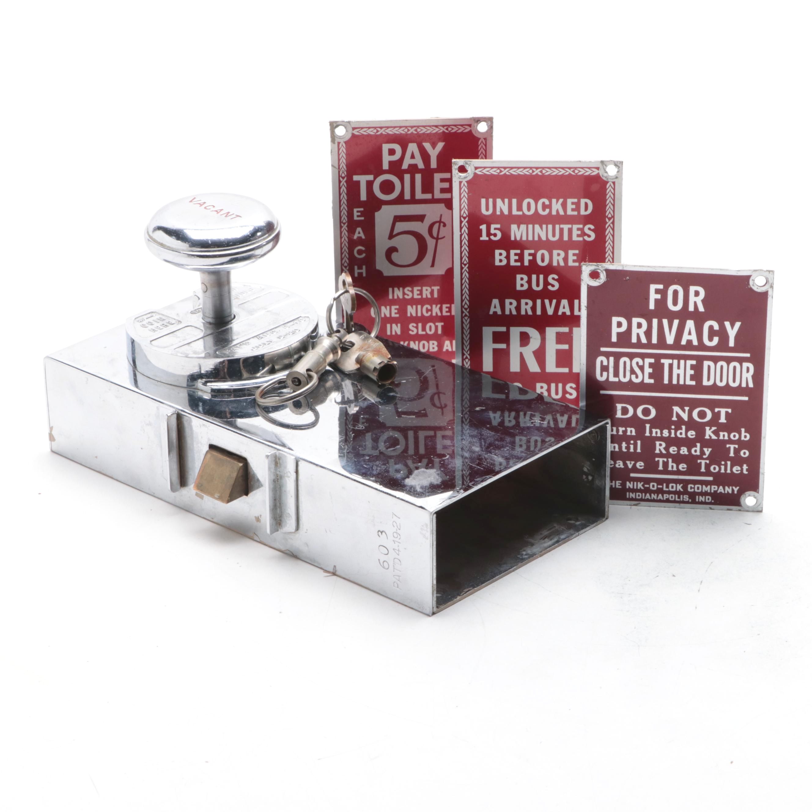 Coin Operated Bathroom Stall Door Lock with Other Bathroom Signs, Early ...