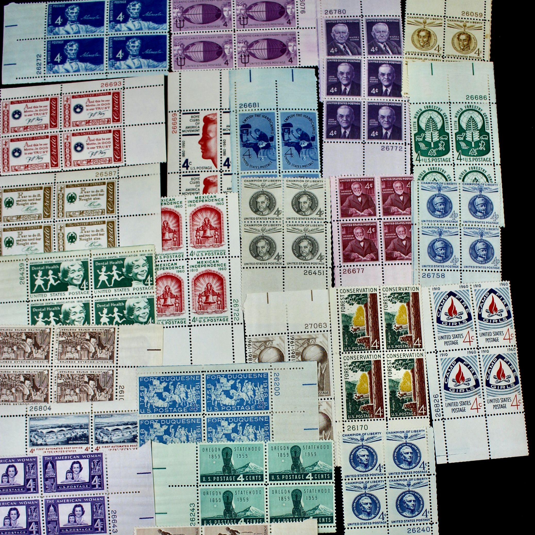1,100 U.S. 4-Cent Postage Stamp Plate Blocks, 1950s to 1960s | EBTH