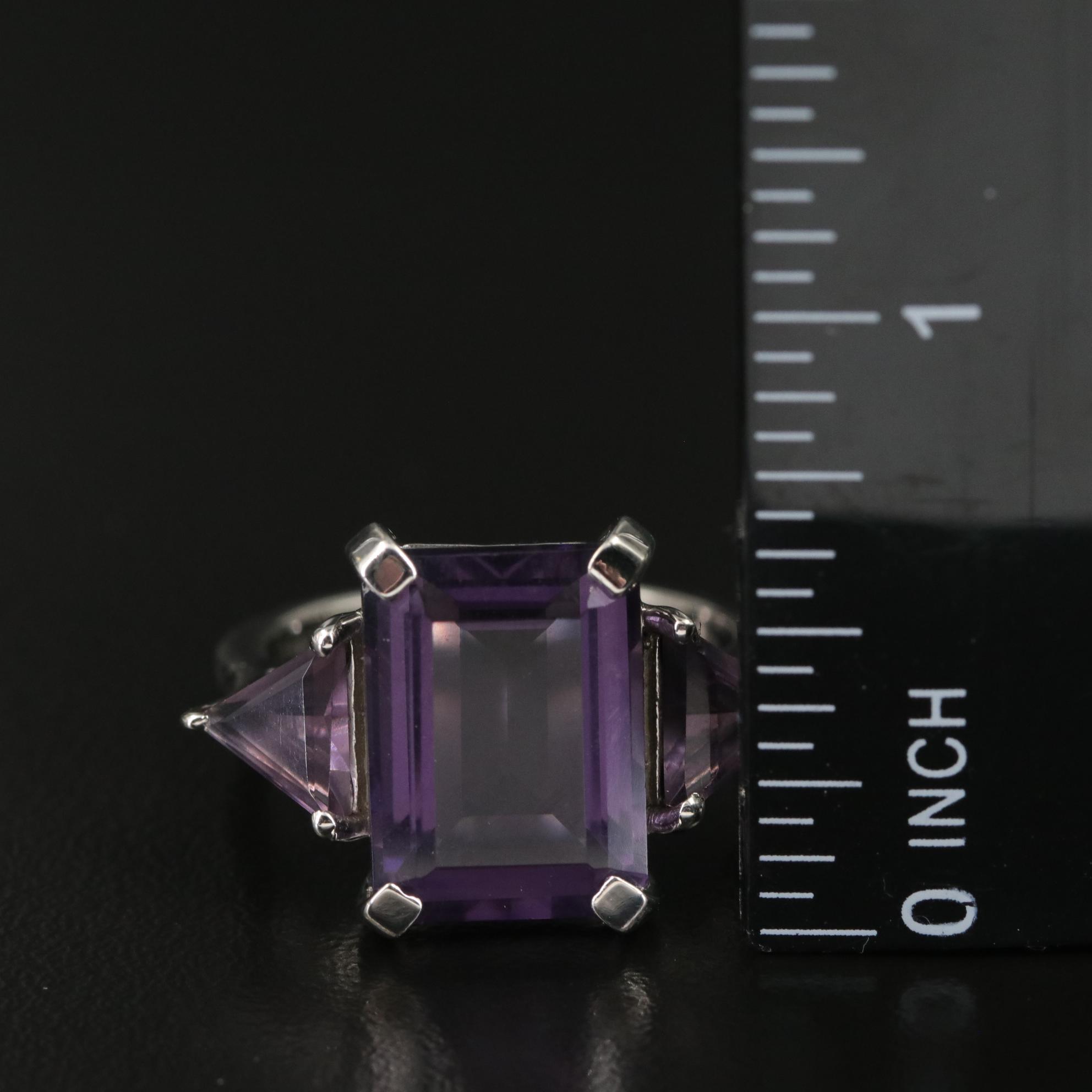 Sterling Amethyst Rectangular Faceted Ring | EBTH