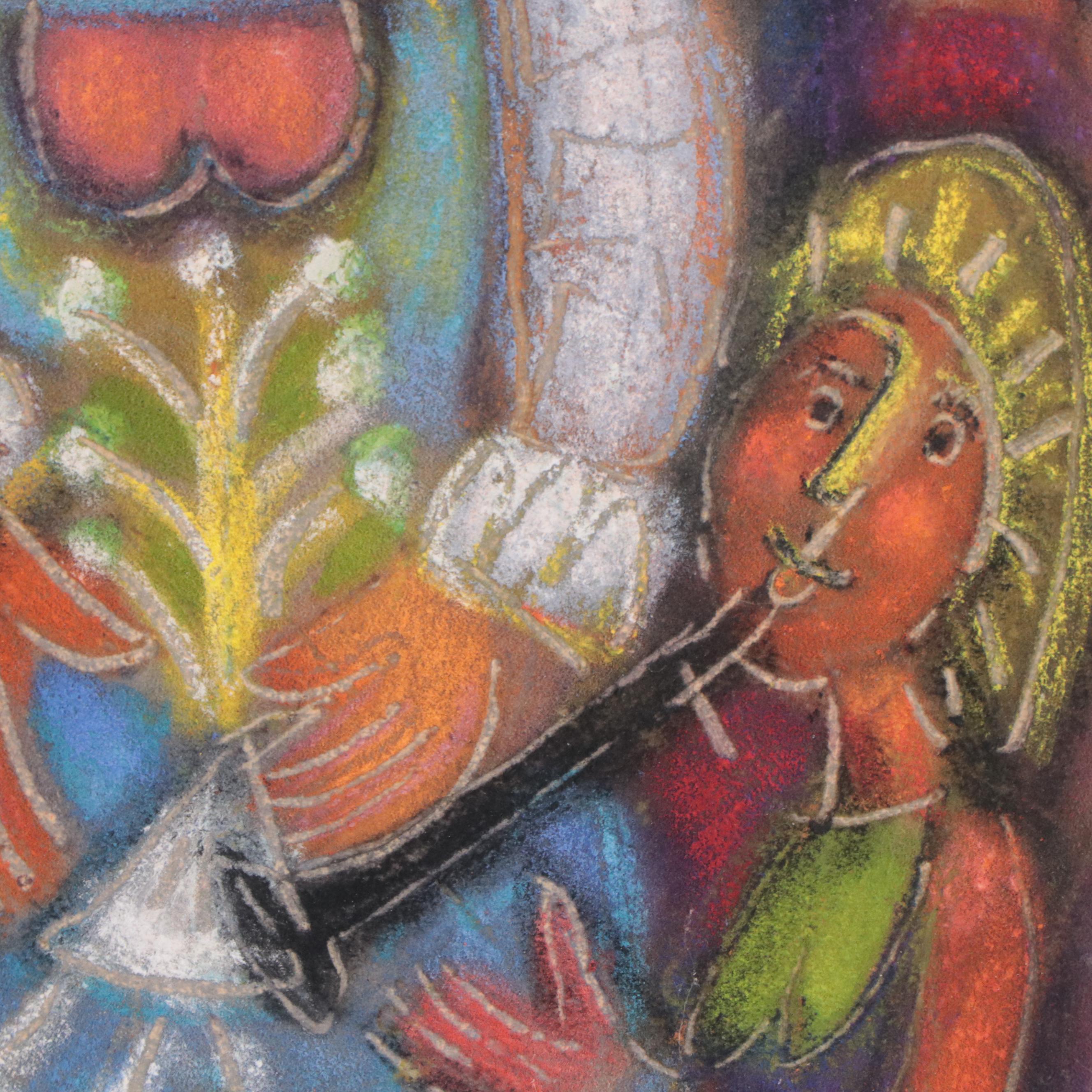 Louis Marchand Des Raux Whimsical Figurative Pastel Drawing | EBTH