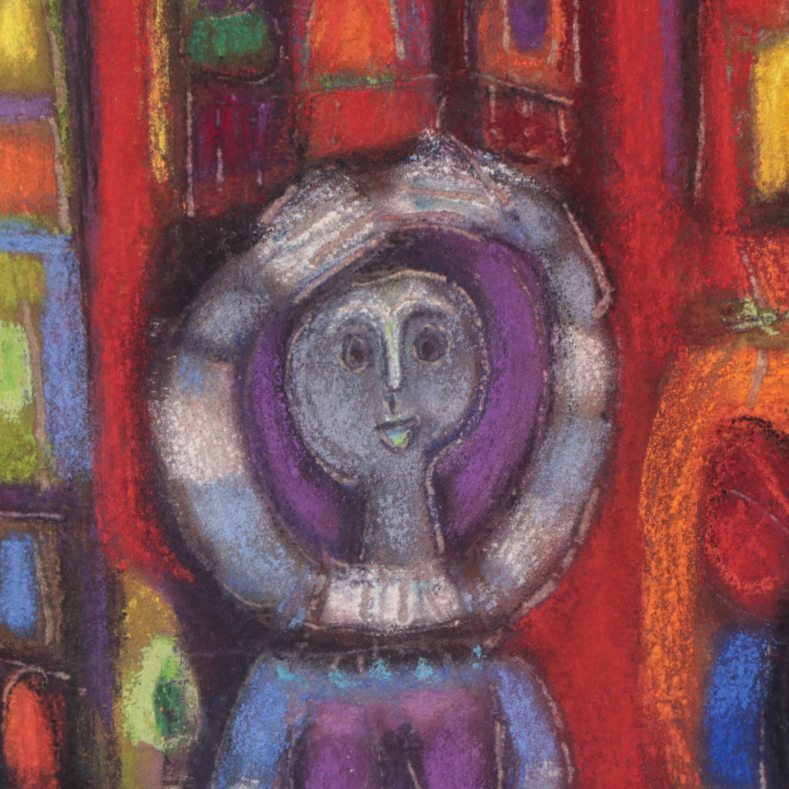 Louis Marchand Des Raux Whimsical Figurative Pastel Drawing | EBTH