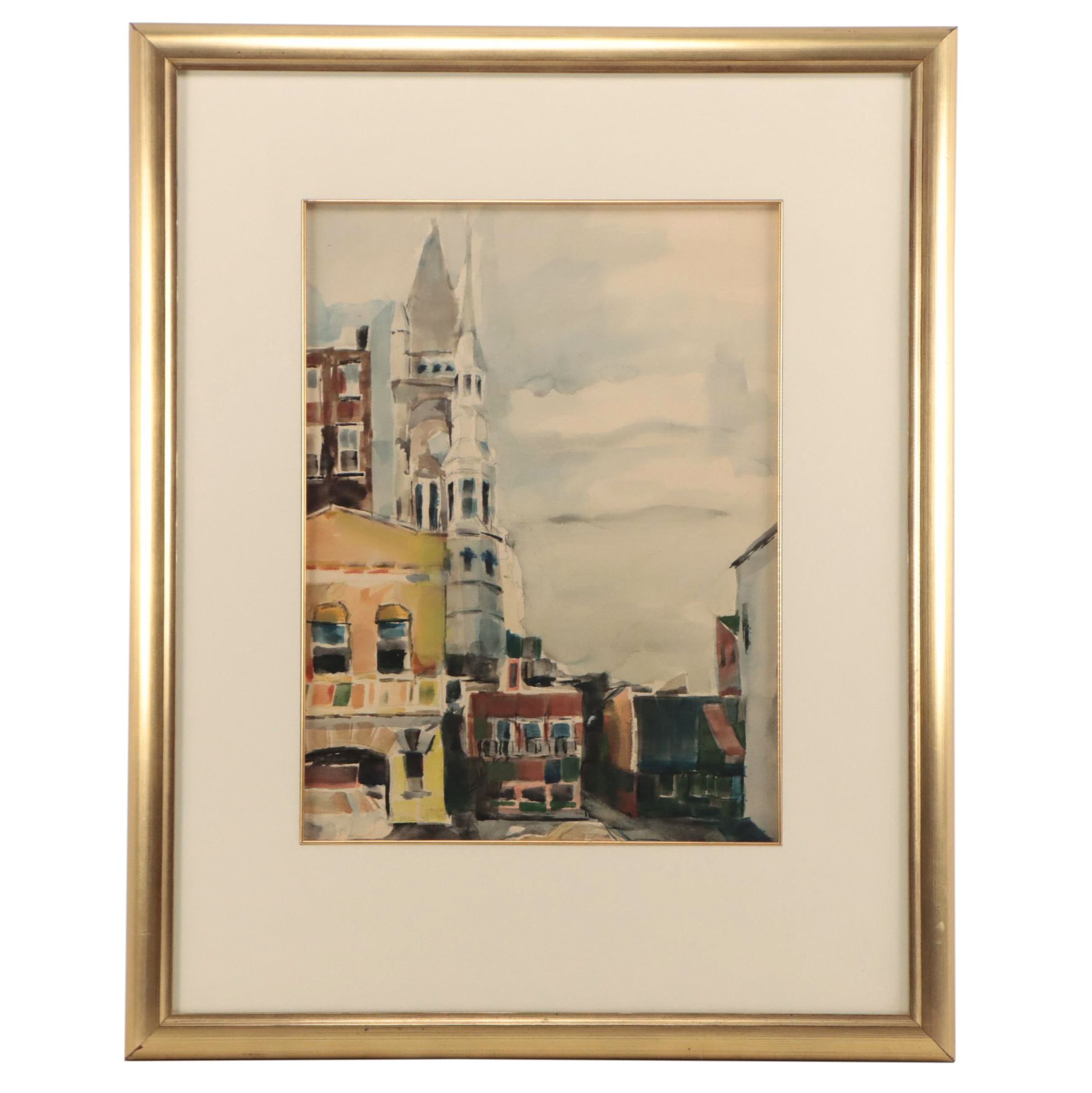 Watercolor Painting of Urban Landscape in Downtown Cincinnati | EBTH
