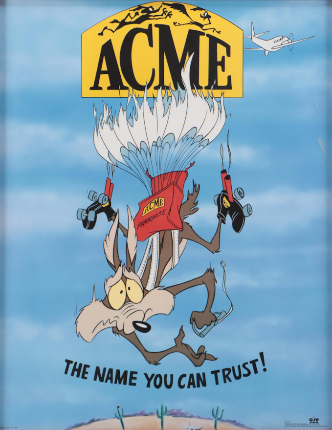 Warner Brothers Wile E. Coyote and Acme Parachutes Poster Print | EBTH Warner Brothers Wile E. Coyote and Acme Parachutes Poster Print | EBTH