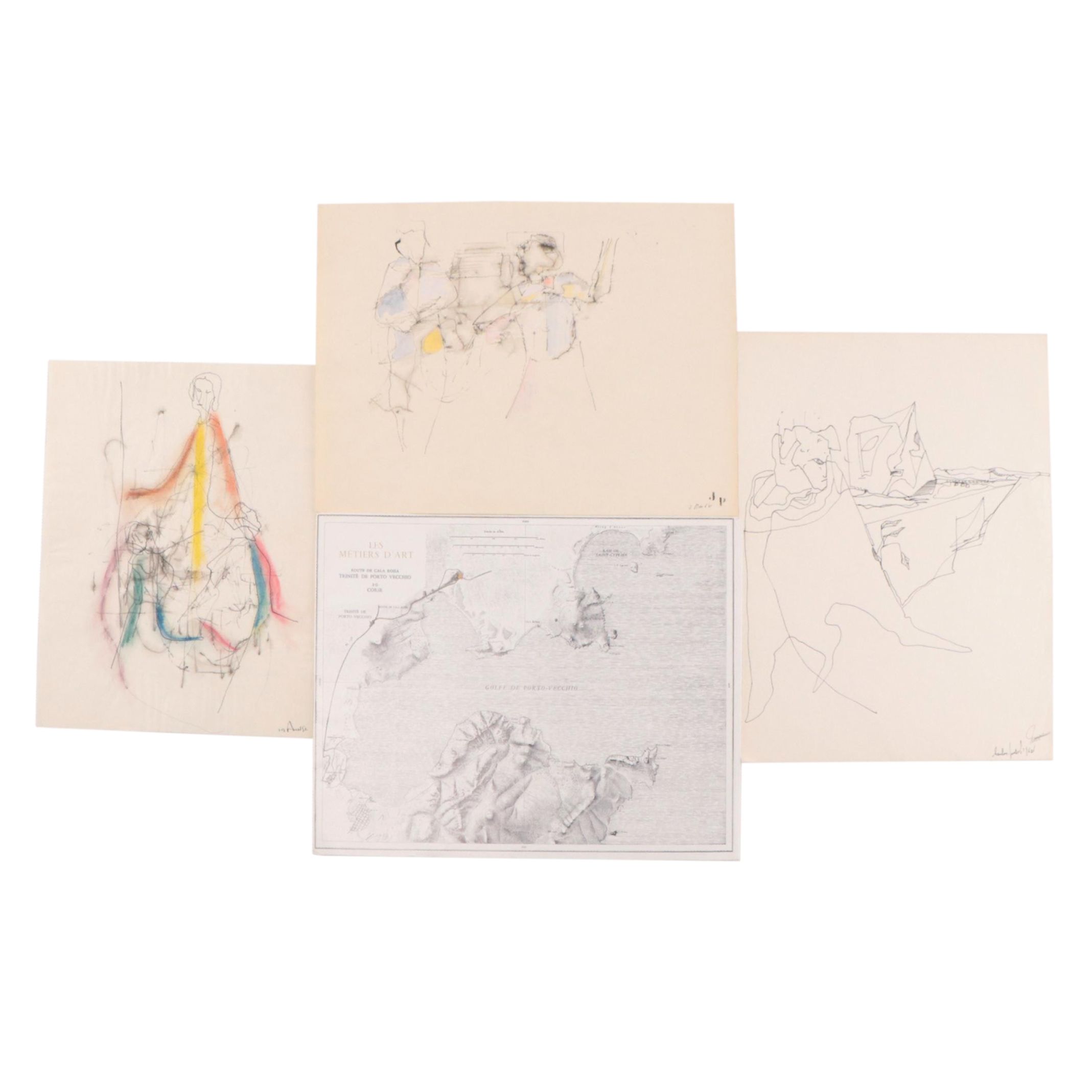 Jacques Pinon Gestural Pen and Ink Figure Drawings, 1952 | EBTH