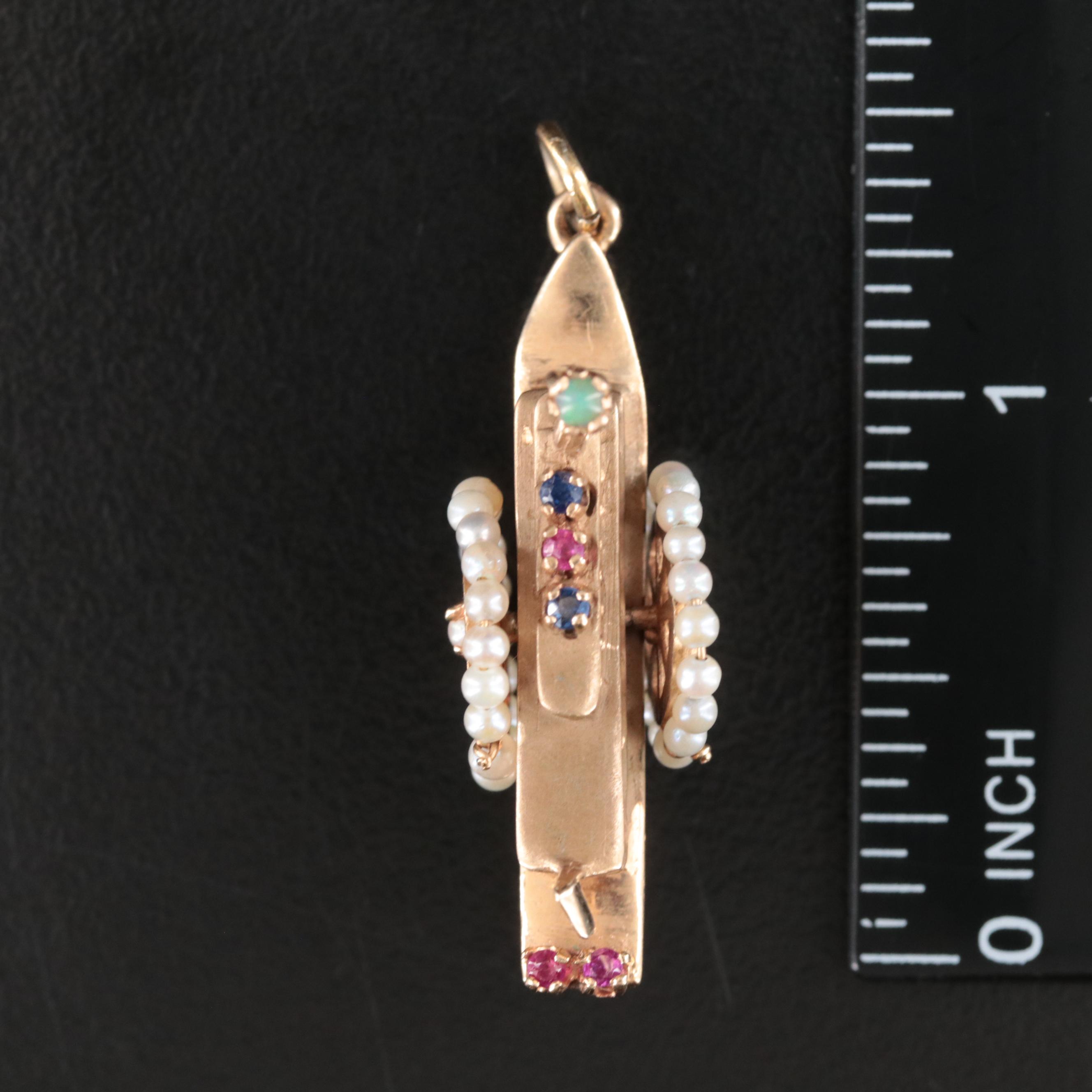 Vintage 14K Opal, Ruby and Sapphire Side-Wheel Paddle Steamer Pendant ...