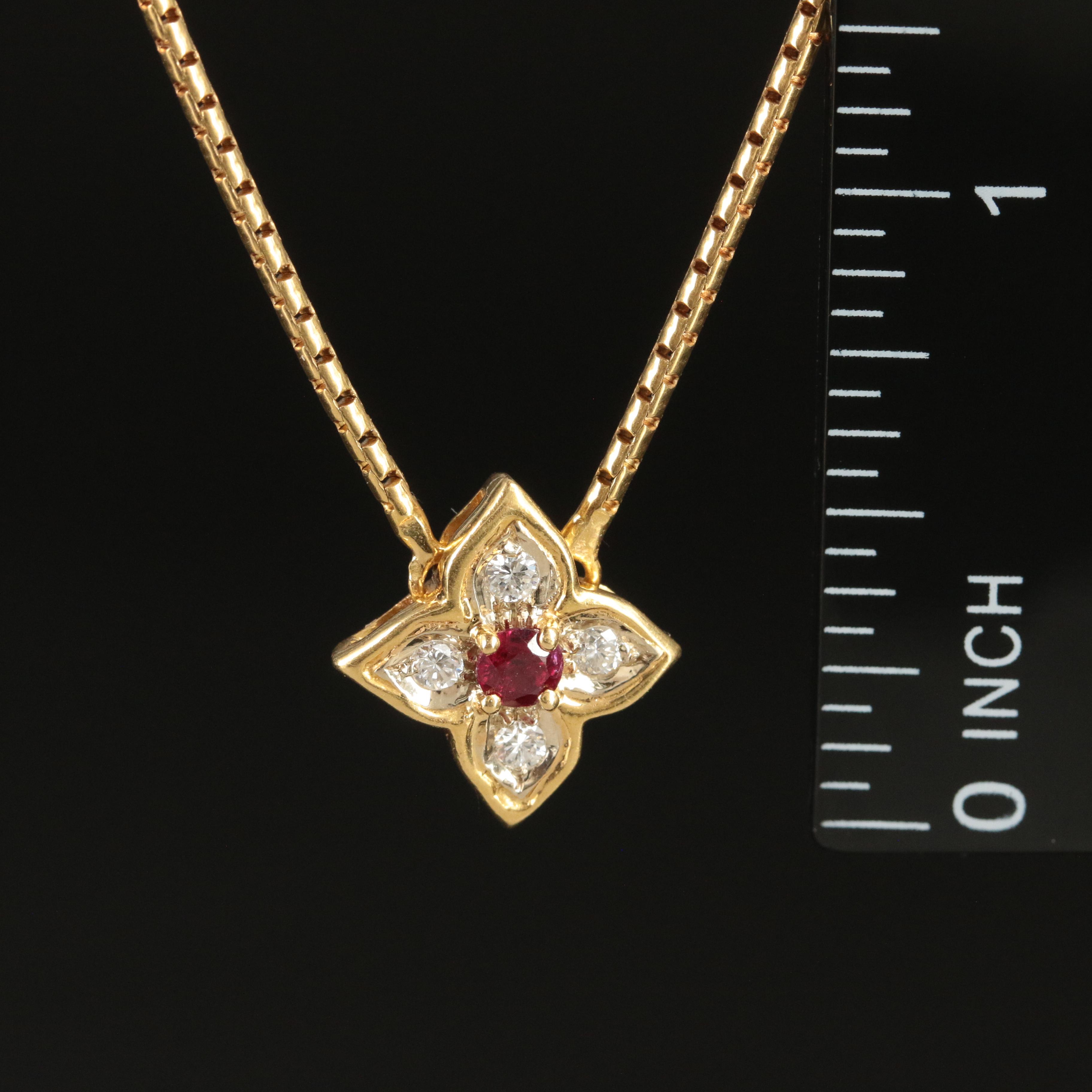 Vintage Gucci 18K Diamond and Ruby Quatrefoil Necklace | EBTH