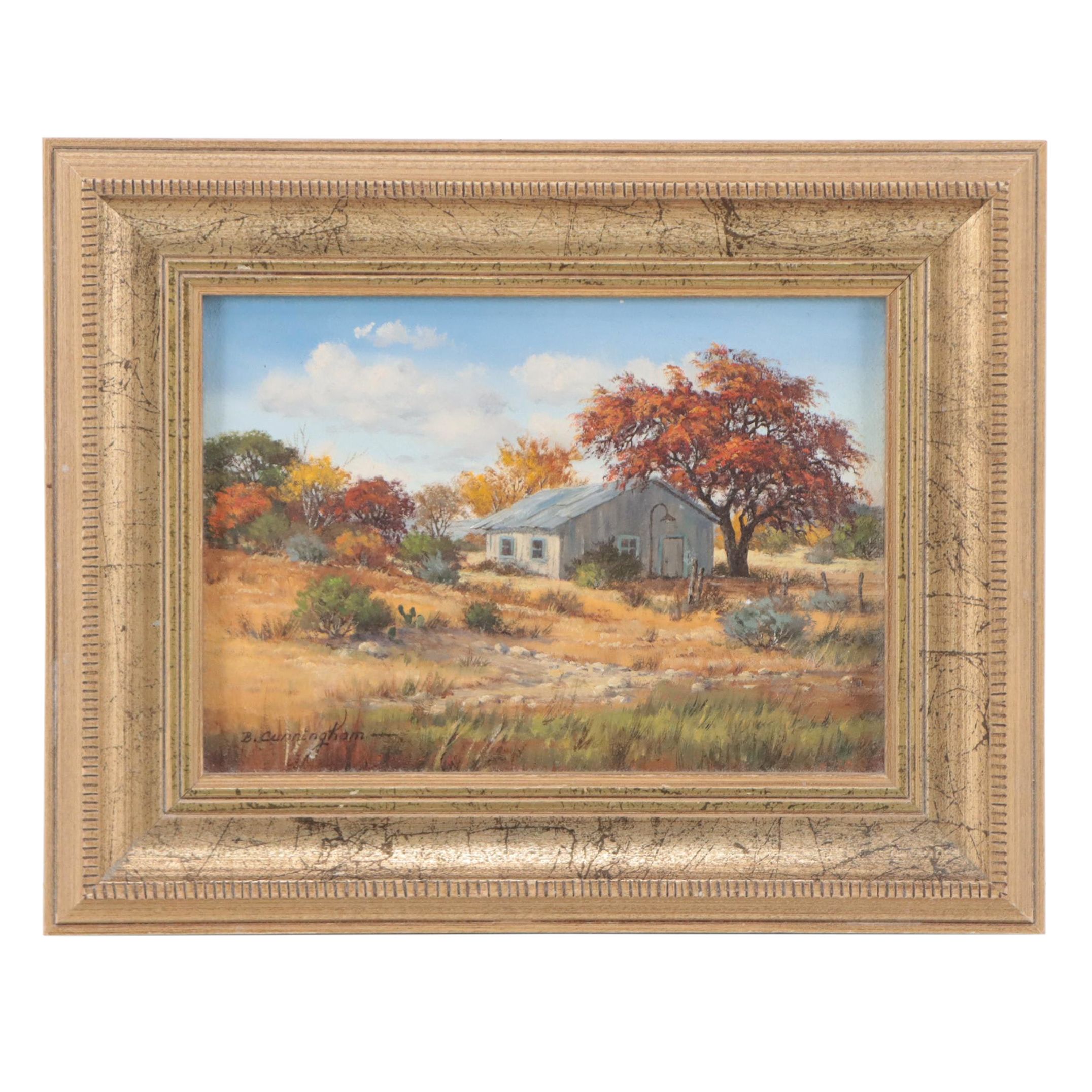 B. Cunningham Tempera Painting of Landscape With Shack | EBTH