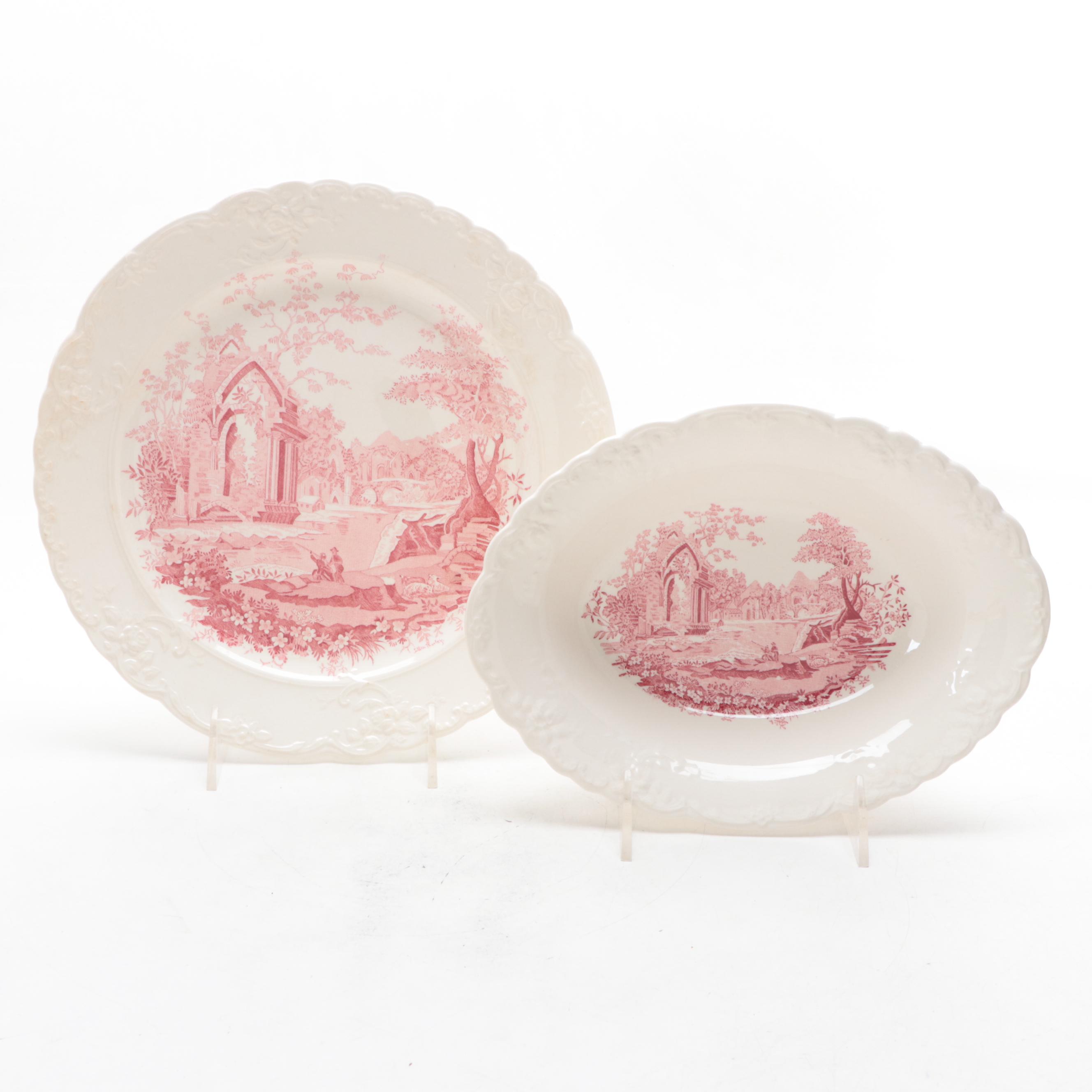 Pink Transferware "English Abbey" Soup Plates and Tableware | EBTH