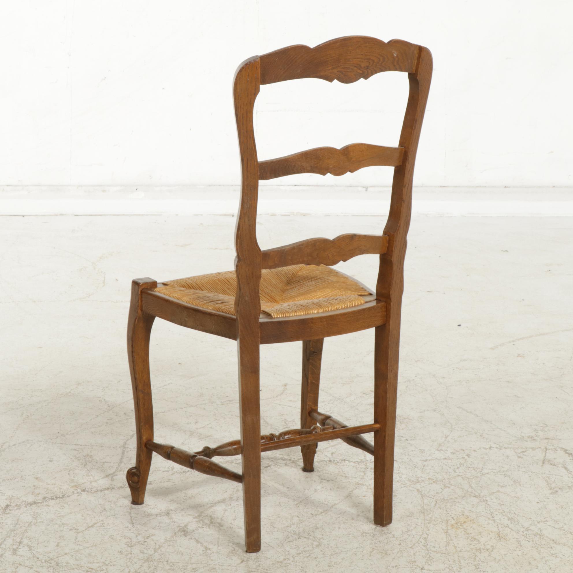 French Provincial Style Carved Oak Rush Bottom Chairs, 20th Century | EBTH