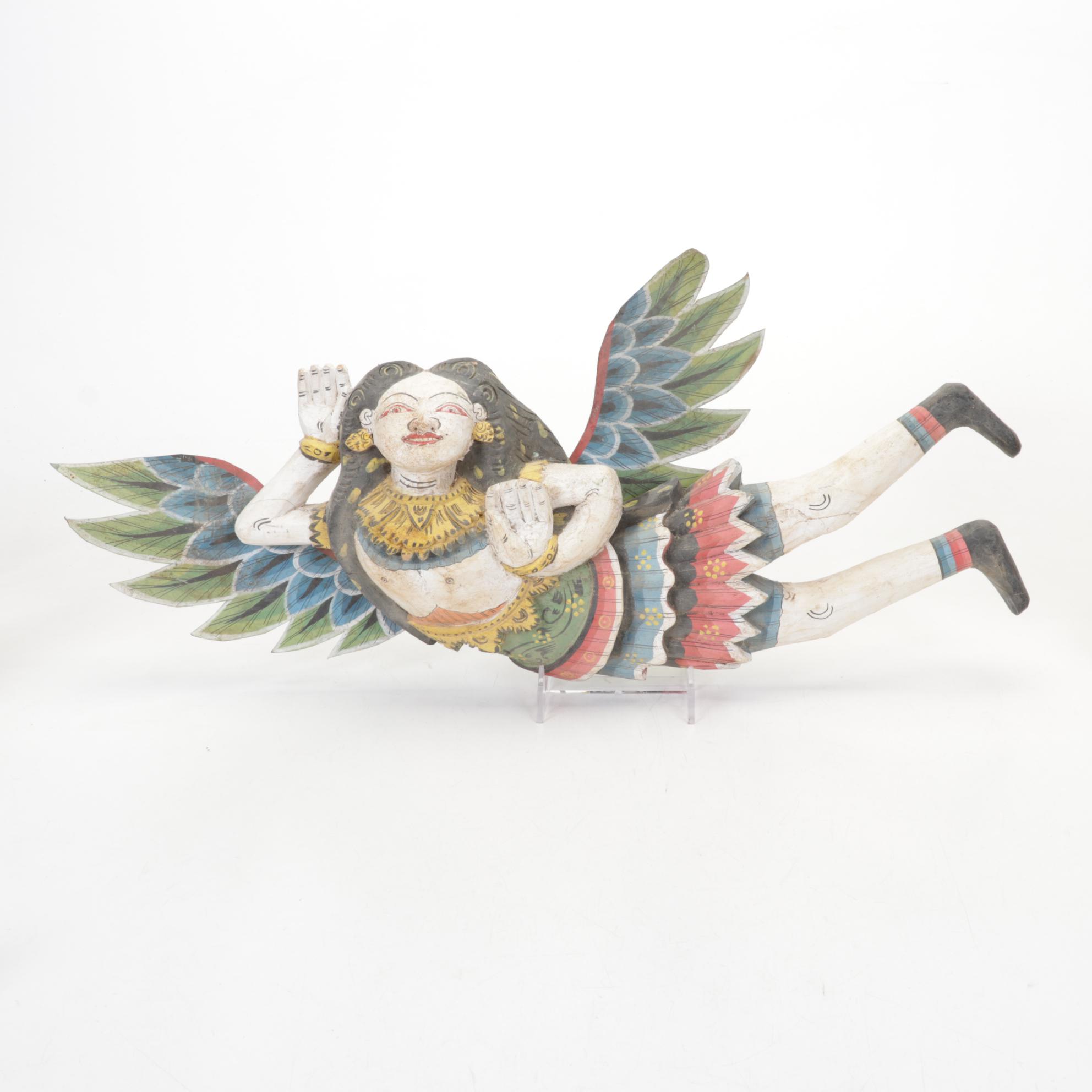 Balinese Carved Wood Angel with Peruvian Retablo Nativity and Other ...