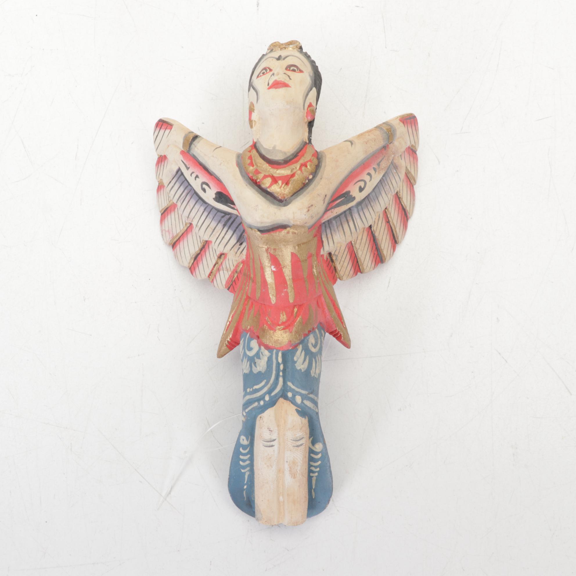 Balinese Carved Wood Angel with Peruvian Retablo Nativity and Other ...