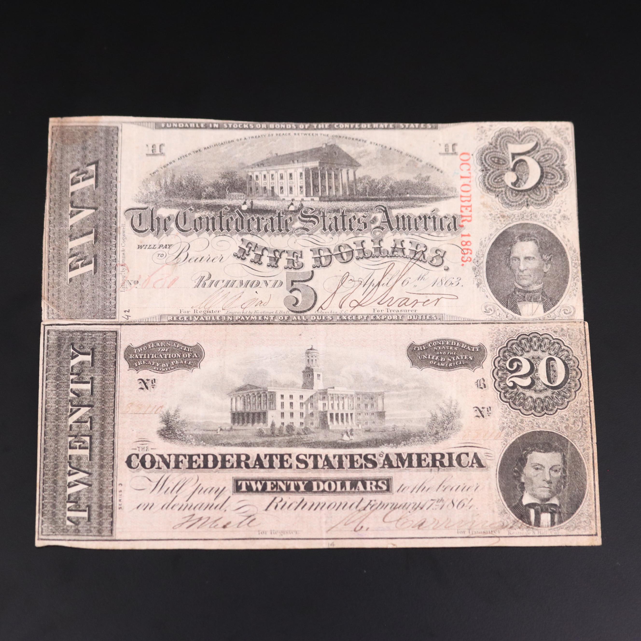 Two Obsolete Confederate States of America Banknotes | EBTH