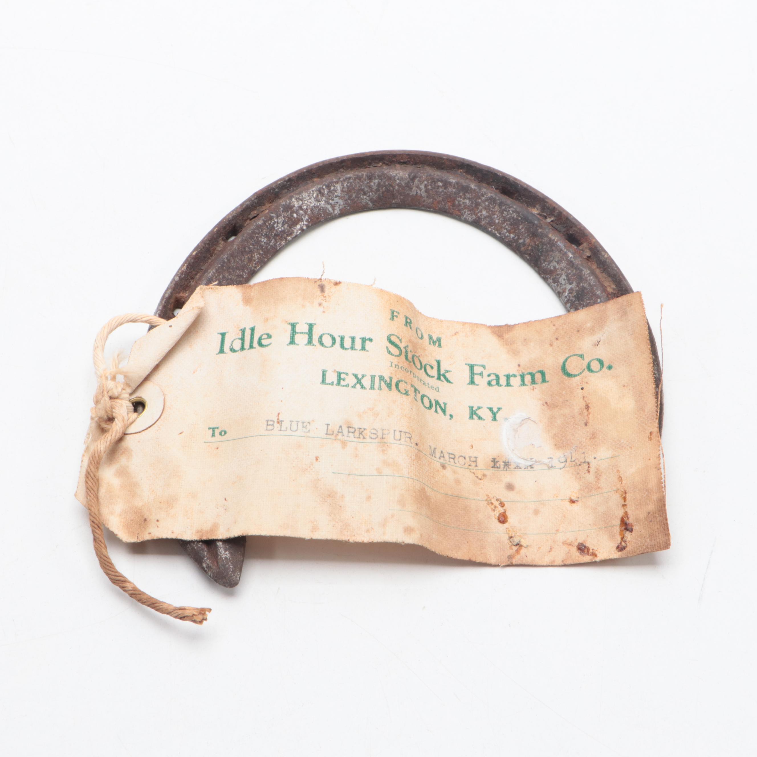 Racing HOF Blue Larkspur Horseshoe from Idle Hour Stock Farm, 1941 | EBTH