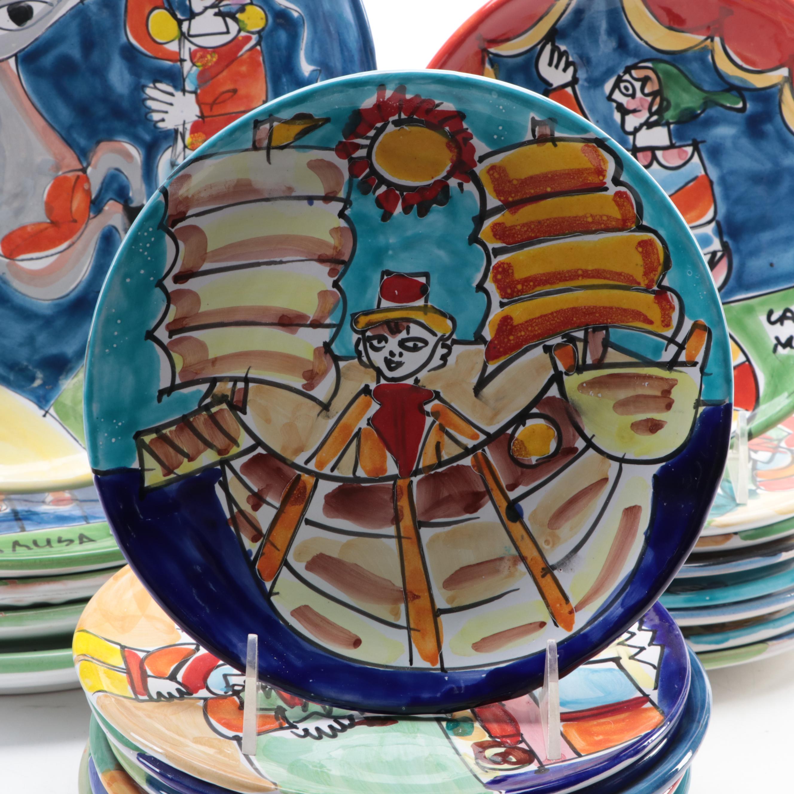 La Musa Italian Hand-Painted "Carnevale" Majolica Salad and Dinner ...